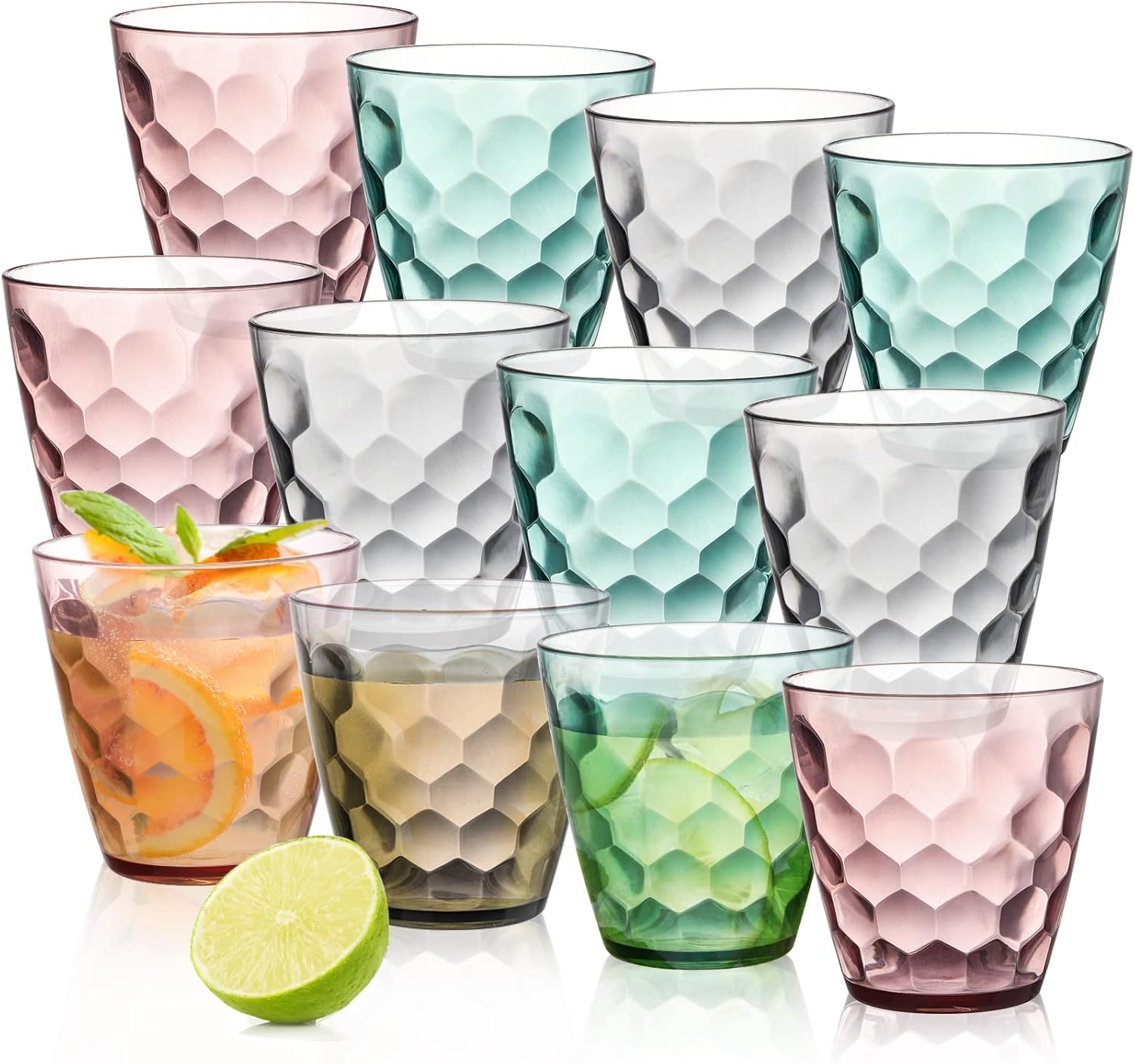 Lawei 12 Pack Plastic Water Tumblers, 10 Oz Unbreakable Premium ...