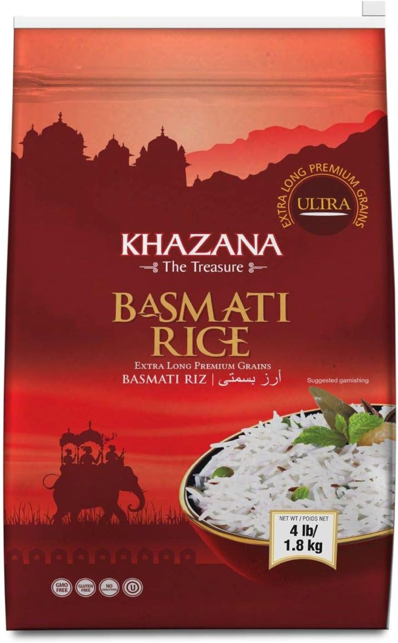 Amazon.com : Khazana Authentic Extra Long Basmati Rice - 4lb Resealable ...