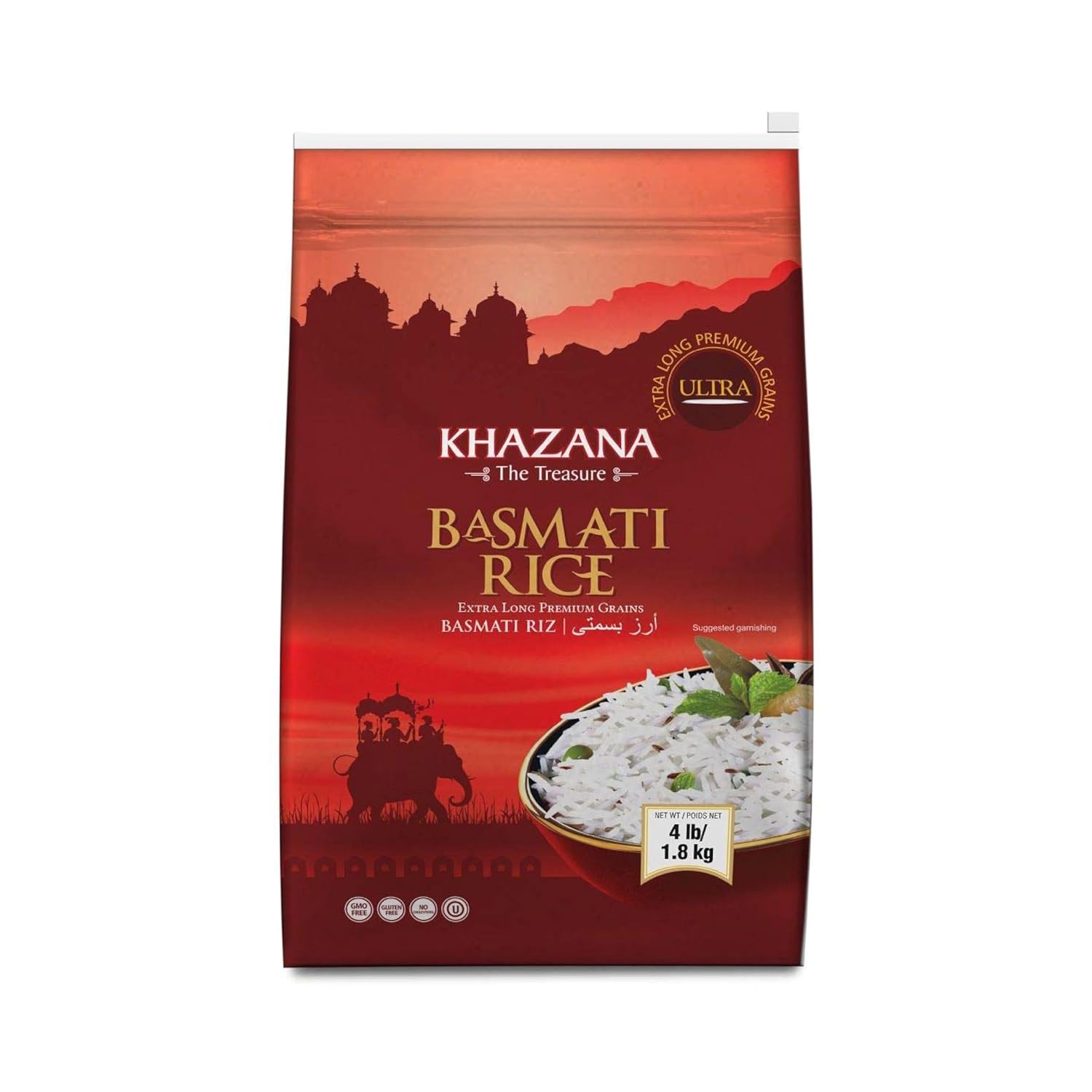 Amazon.com : Khazana Authentic Extra Long Basmati Rice - 4lb Resealable ...