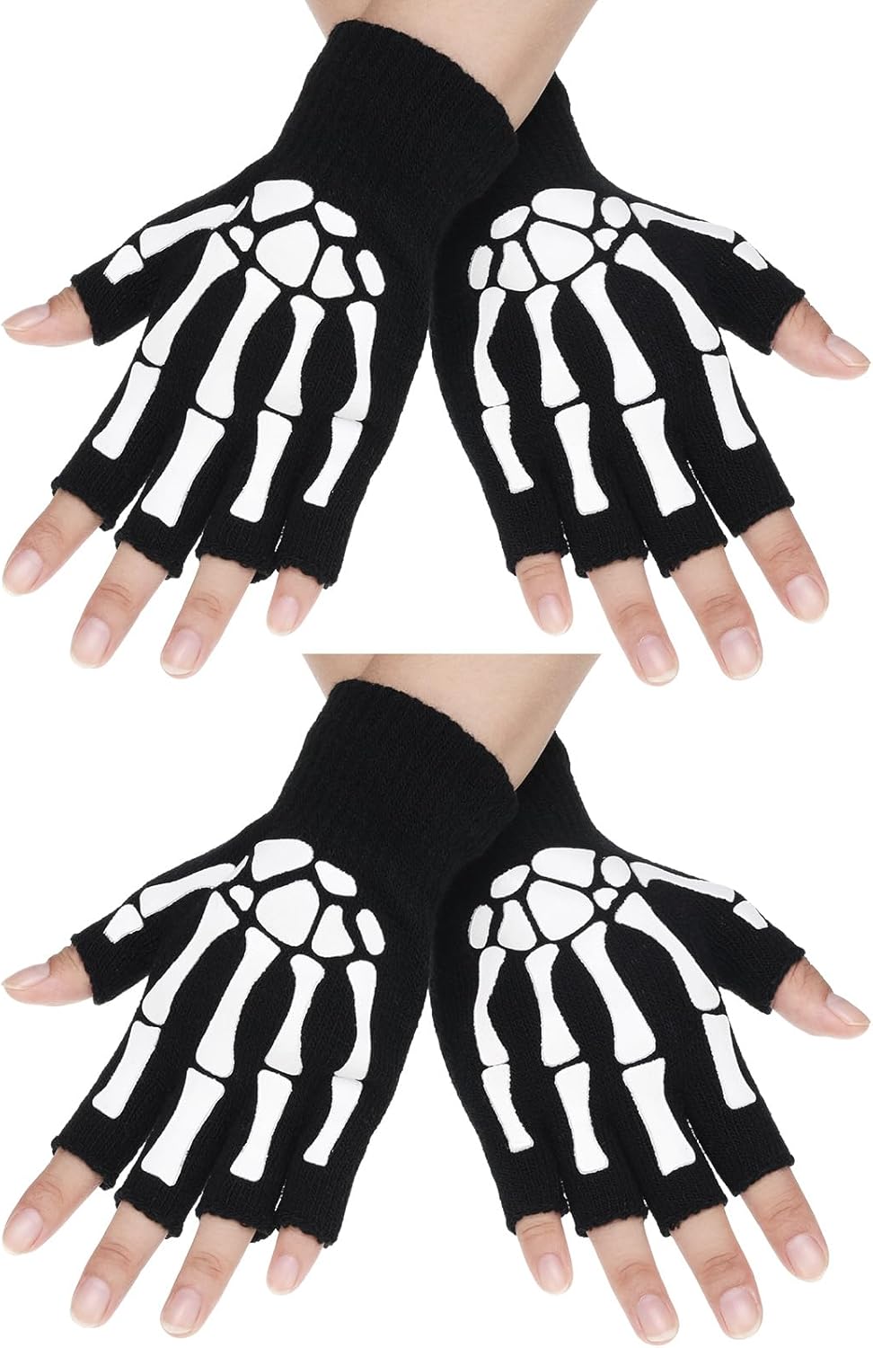 Amazon.com: SATINIOR 2 Pairs Skeleton Fingerless Gloves for Women Men ...