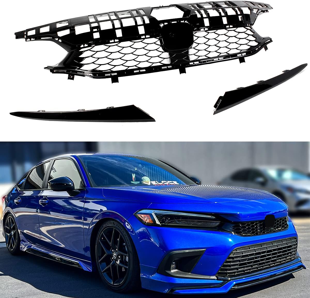 Amazon.com: Gloss Black FL5 Type-R Style Mesh Replacement Garnish Trim ...