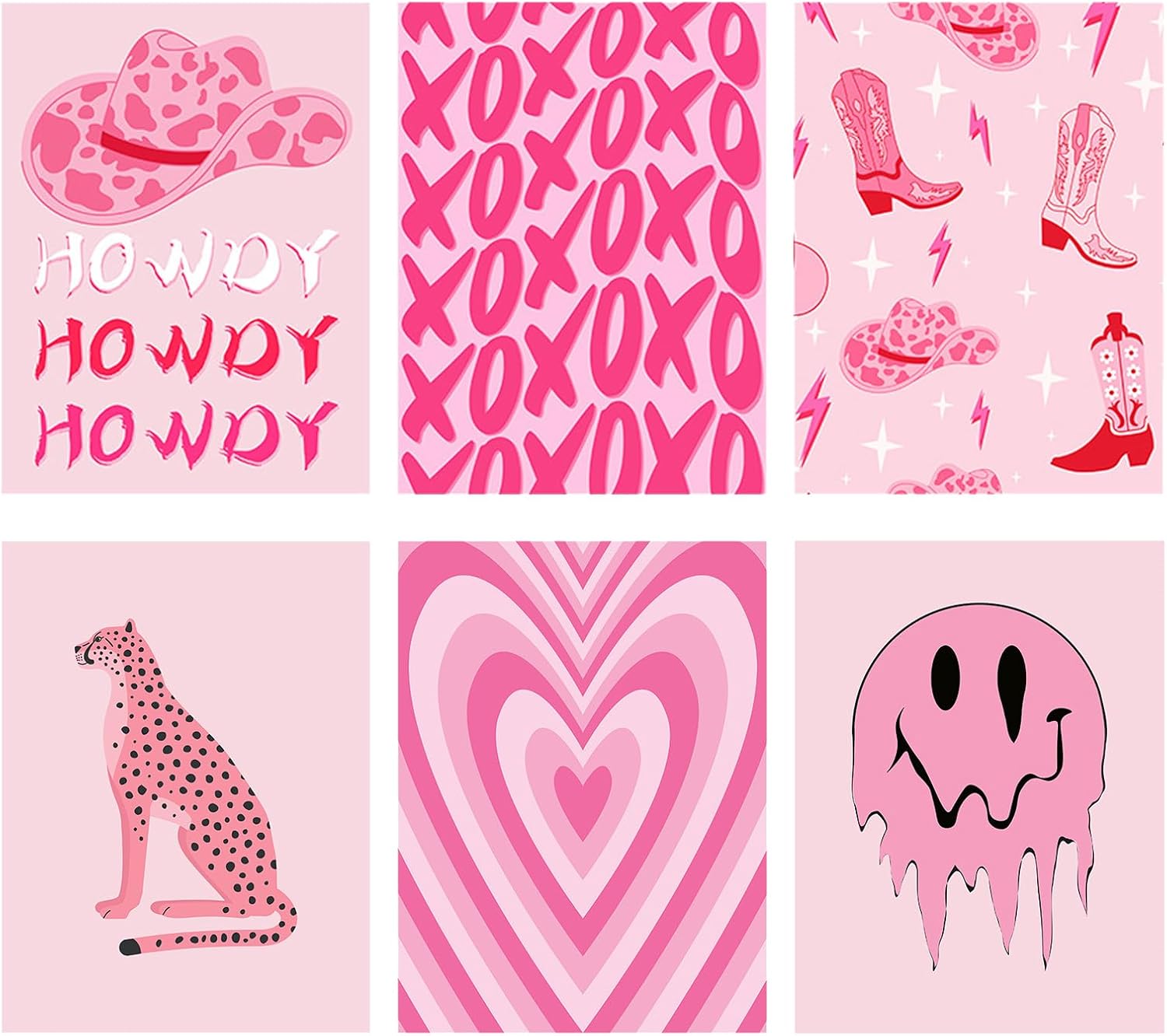 Qpout 6pcs Hot Pink Preppy Wall Art Posters Y2K Let's Go Girls Cowgirl ...