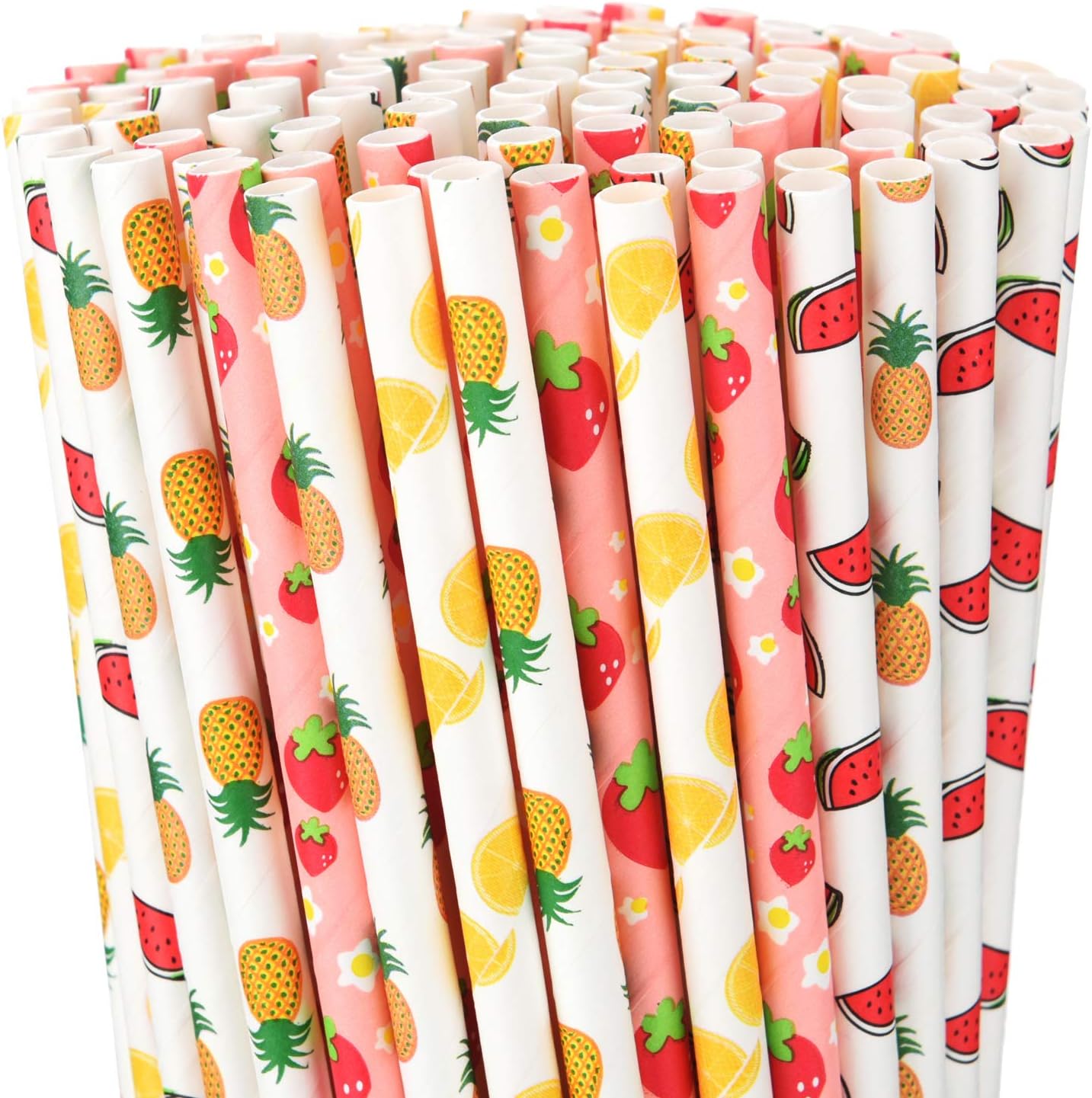 Amazon.com: 200 Pieces Fruit Paper Straws for Drinking Cute Strawberry ...