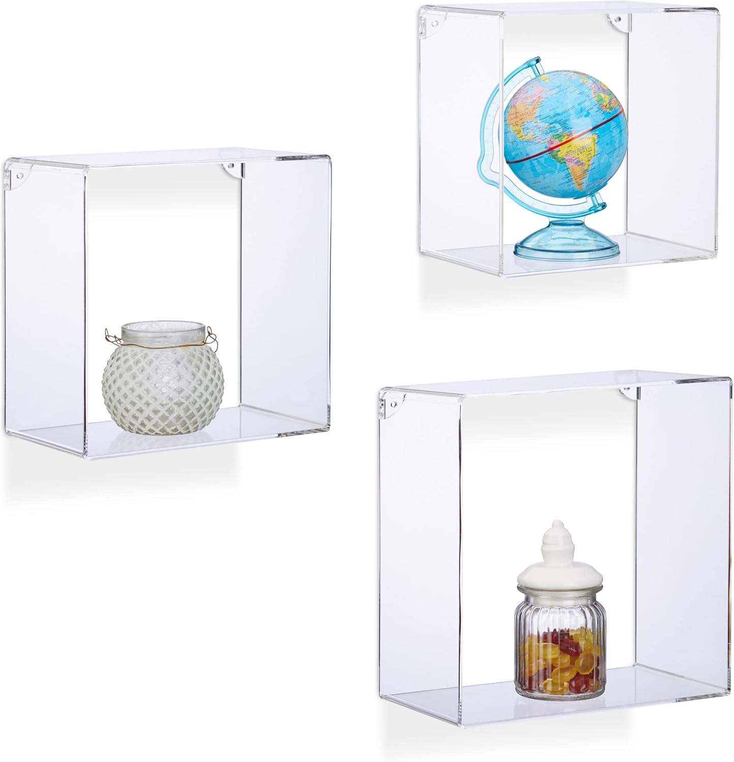 Relaxdays Acrylic Floating Shelf Set of 3, Wall Shelves, Plastic ...
