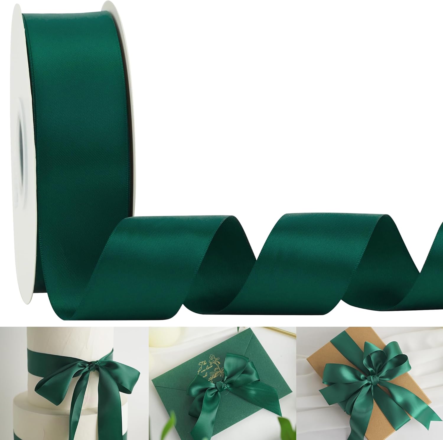 Amazon.com: HUIHUANG 1-1/2 inch Hunter Green Ribbon Double-Faced Satin ...