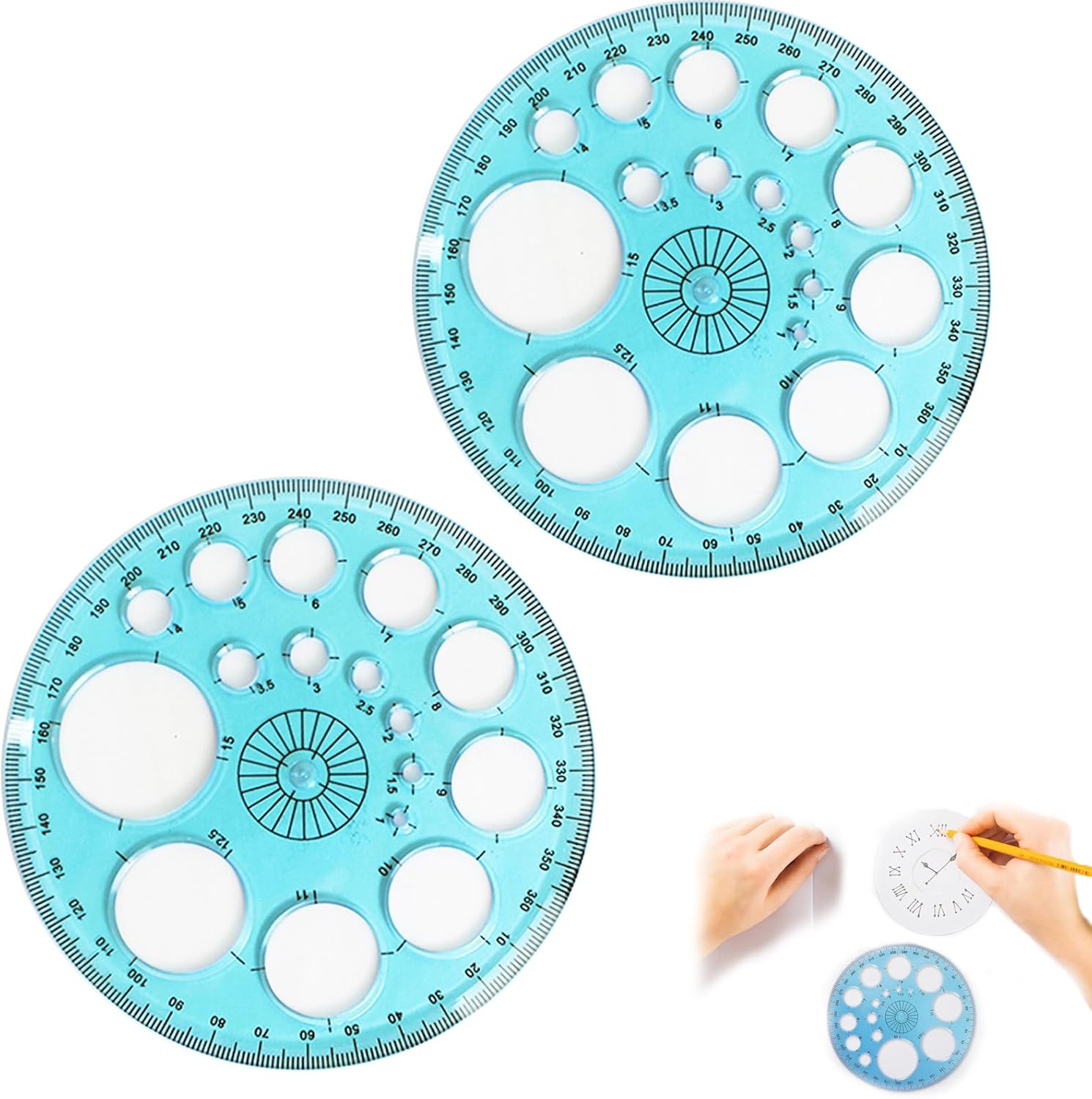 2 PCS Circle Stencil, Stencils for Painting, Protractor, 360 Protractor ...