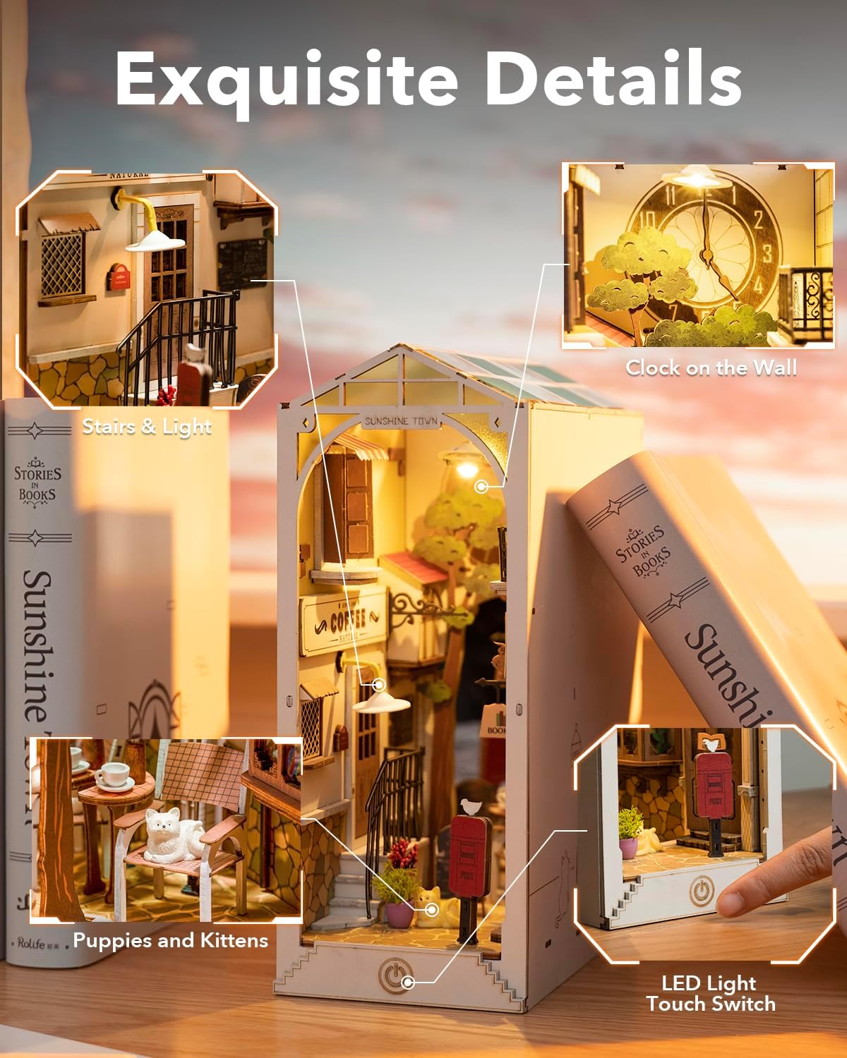 Rowood Book Nook Kits for Adults Bookshelf Insert Decor Alley 3D Wooden ...