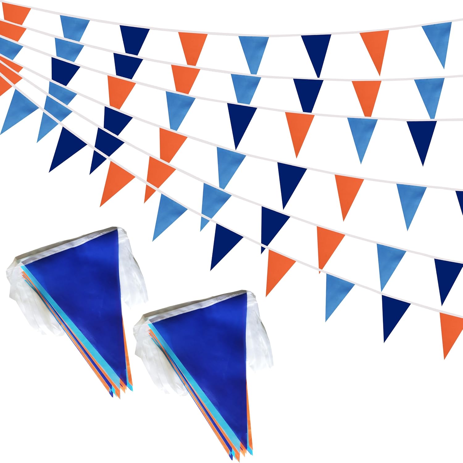 Amazon.com : 100 Feet Blue Orange & Dark Blue Pennant Banner Flags ...