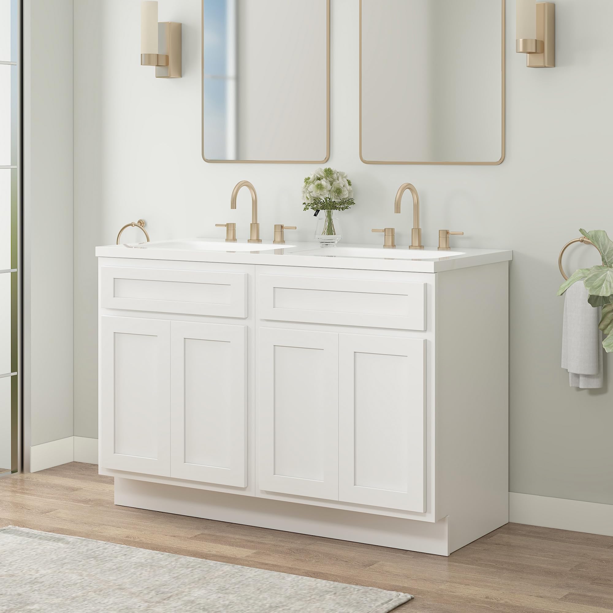 Amazon.com: Vanity Art 48 Inch Bathroom Base Cabinet Only, Double Sink ...