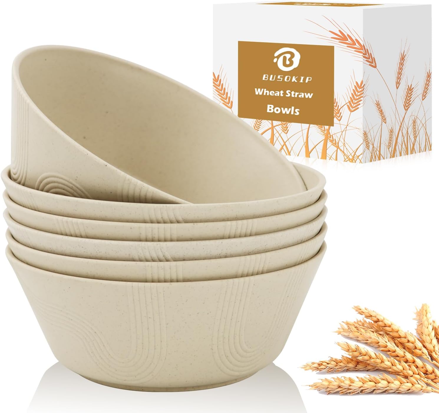 Amazon.com: BUSOKIP 36 oz Wheat Straw Bowl Sets of 6, Alternative for ...