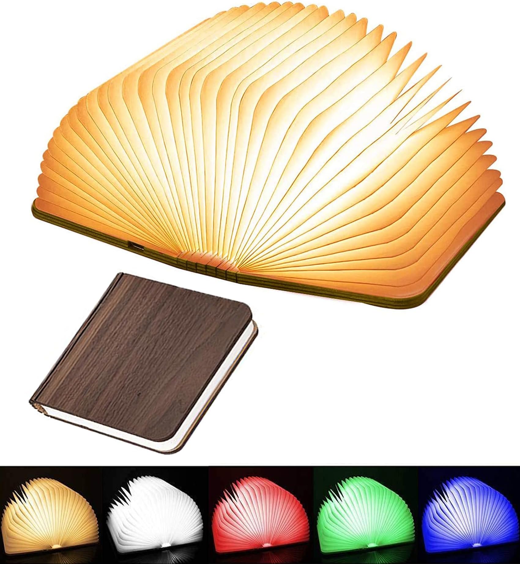 Tiuredx Wooden Book Light Novelty LED Night Light Portable Folding Book ...