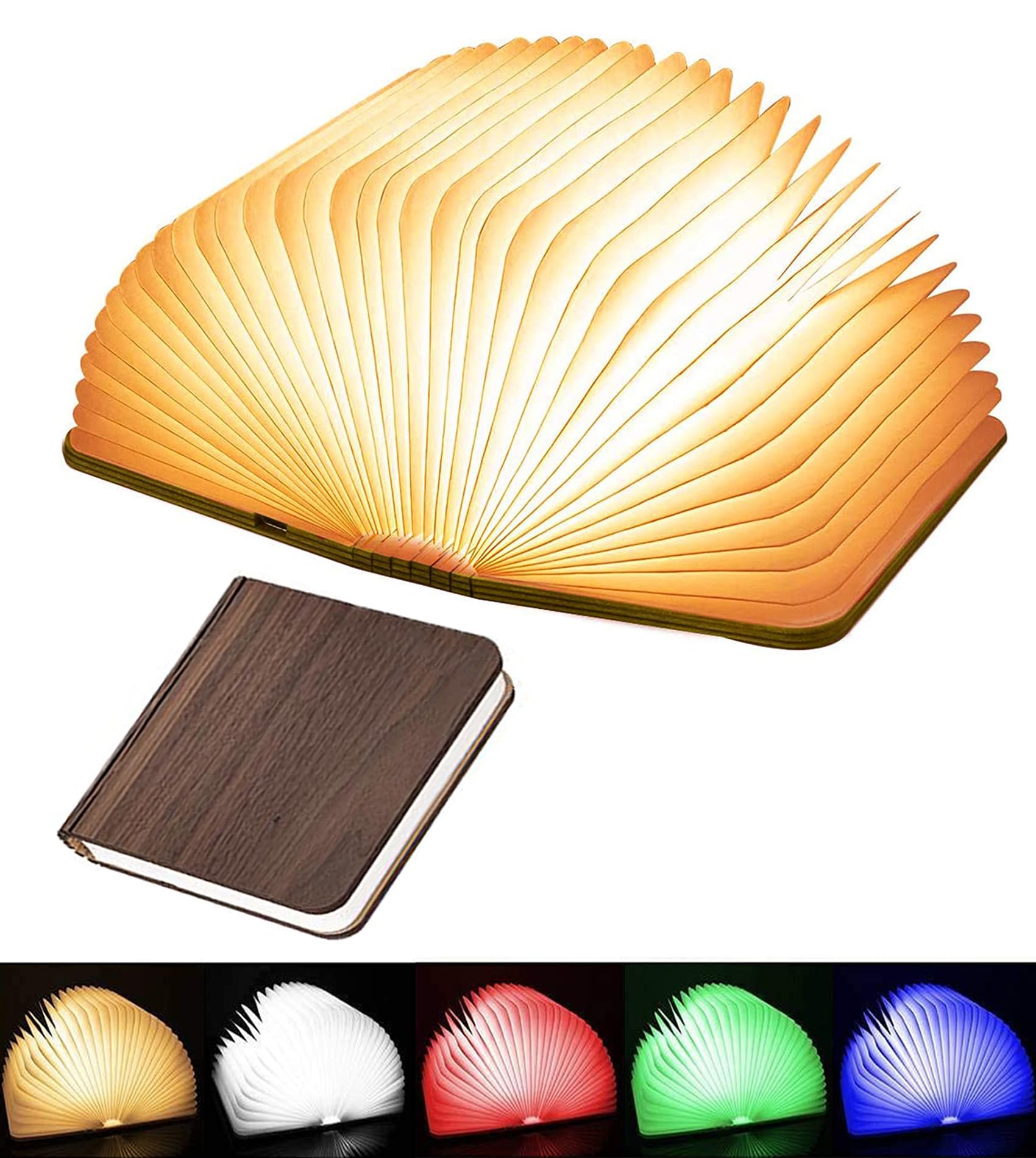 Tiuredx Wooden Book Light Novelty LED Night Light Portable Folding Book ...