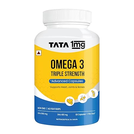 Tata 1mg Triple Strength Omega 3 Fish Oil Supplement - 1250mg (60 Capsules) | 560mg EPA & 400mg ...