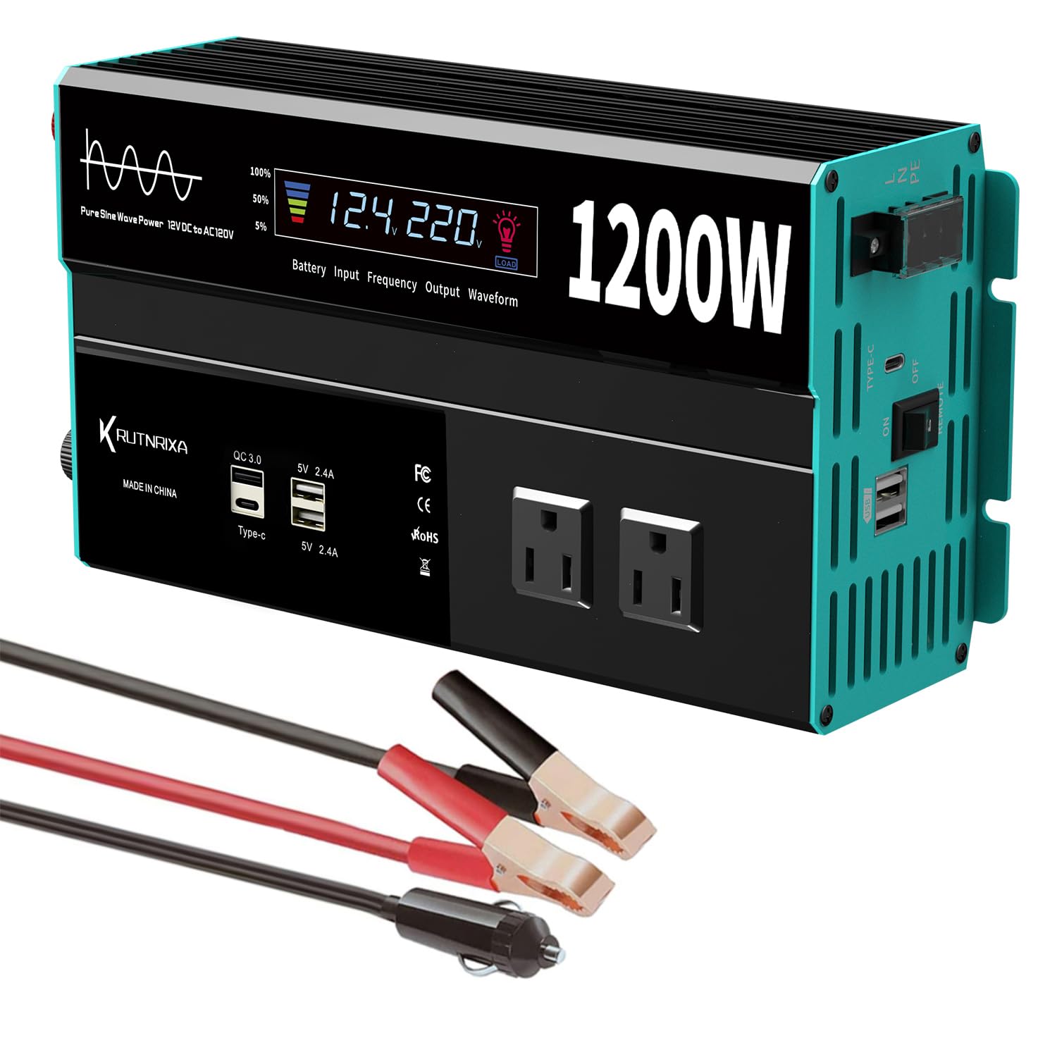 Snapklik.com : RUTNRIXA 1200W Pure Sine Wave Car Power Inverter DC 12V ...