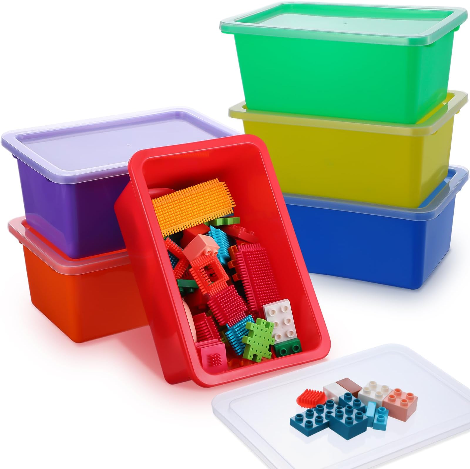 Amazon.com: Nexboraque 6 Pack Colored Bins with Lids, 5 Qt Plastic ...
