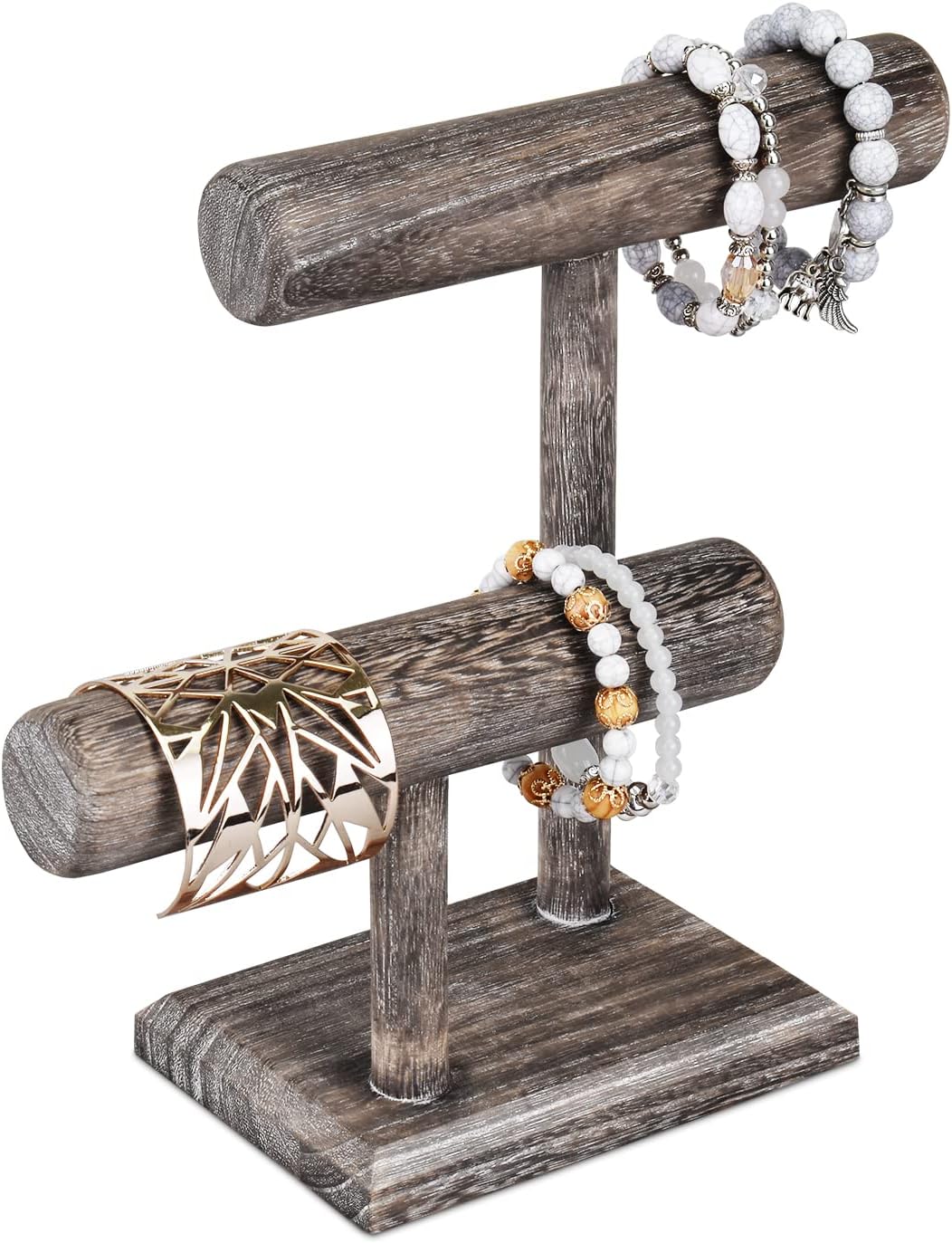 Amazon.com: Cregugua 2 Tier Jewelry Display Tower Rustic Wood Stand for ...
