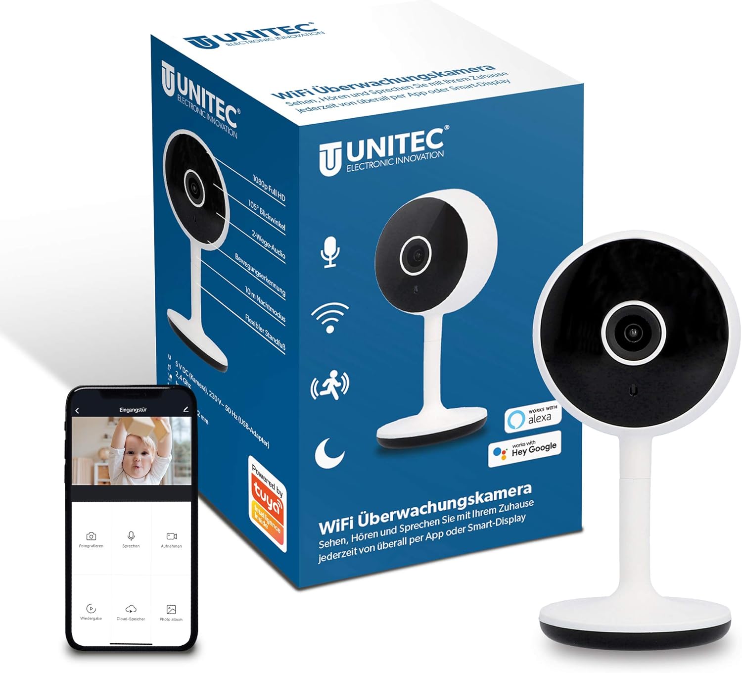 Unitec WiFi Full HD Intelligent Surveillance Camera, Motion and Noise ...