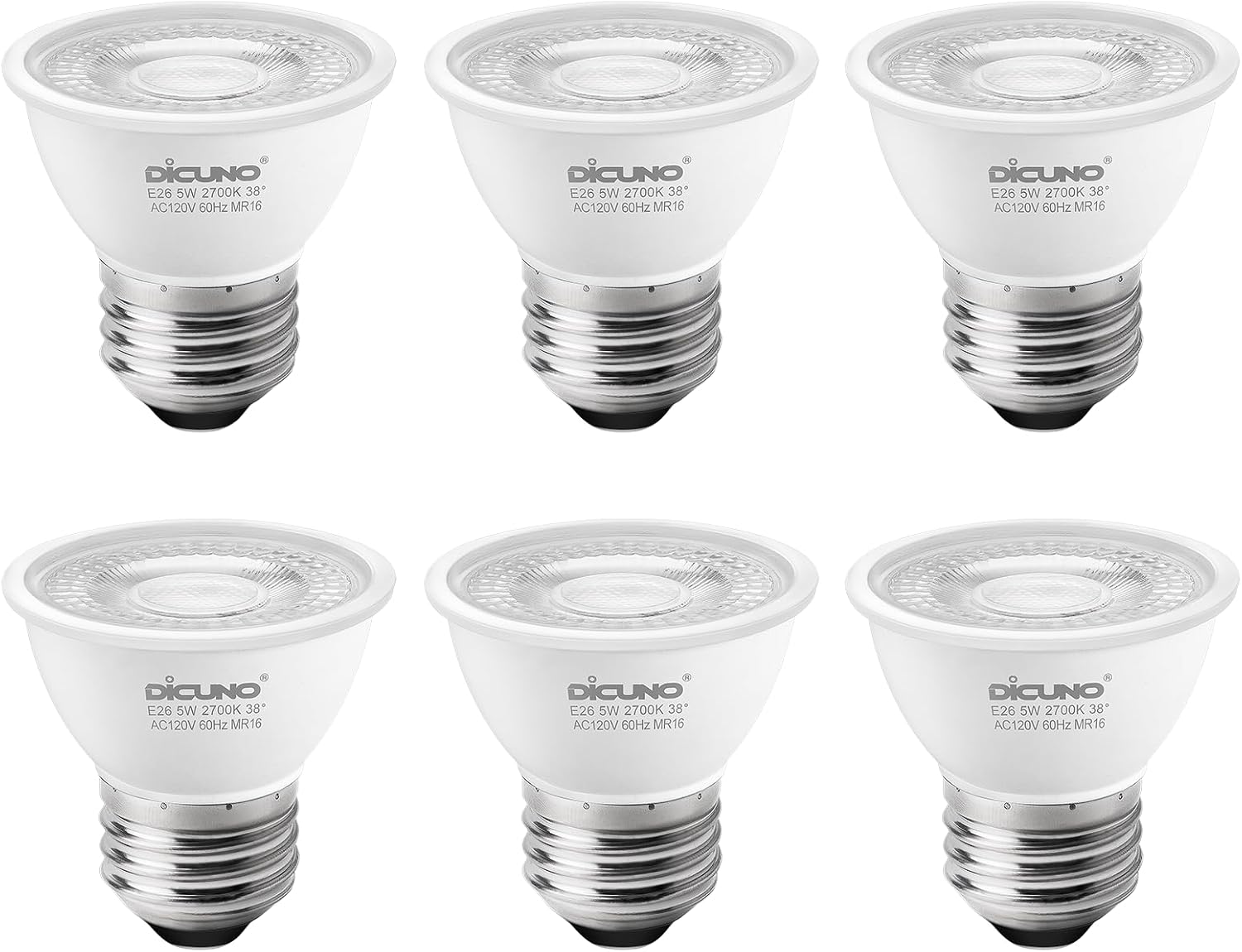 DiCUNO PAR16 LED Bulb Dimmable, 5W Short Neck Spotlight Bulb, 550Lumen, 38° Beam Angle, Warm ...