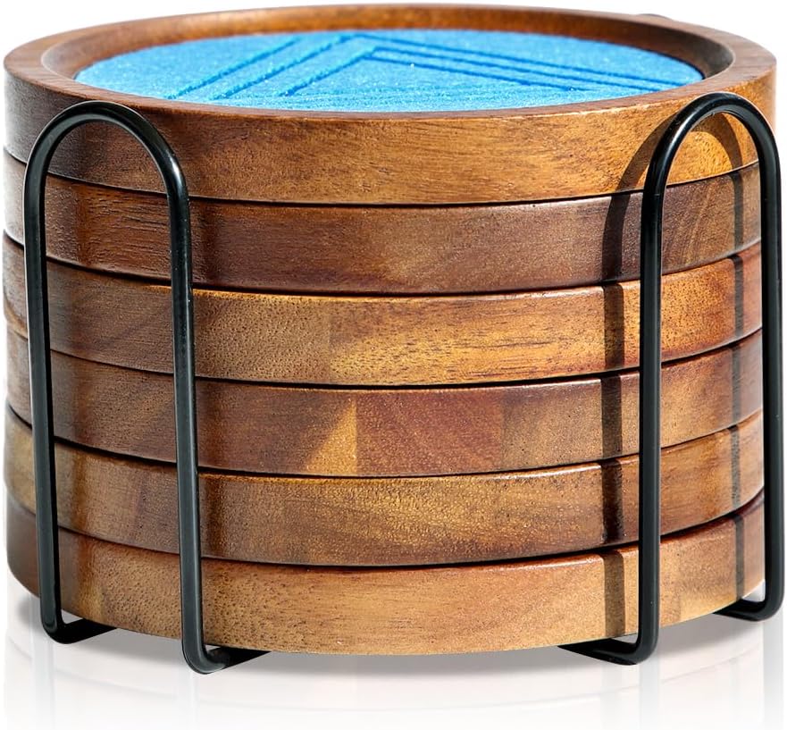 Amazon.com: Wood Coaster for Drinks, Set of 6, Squircles Absorbent and ...