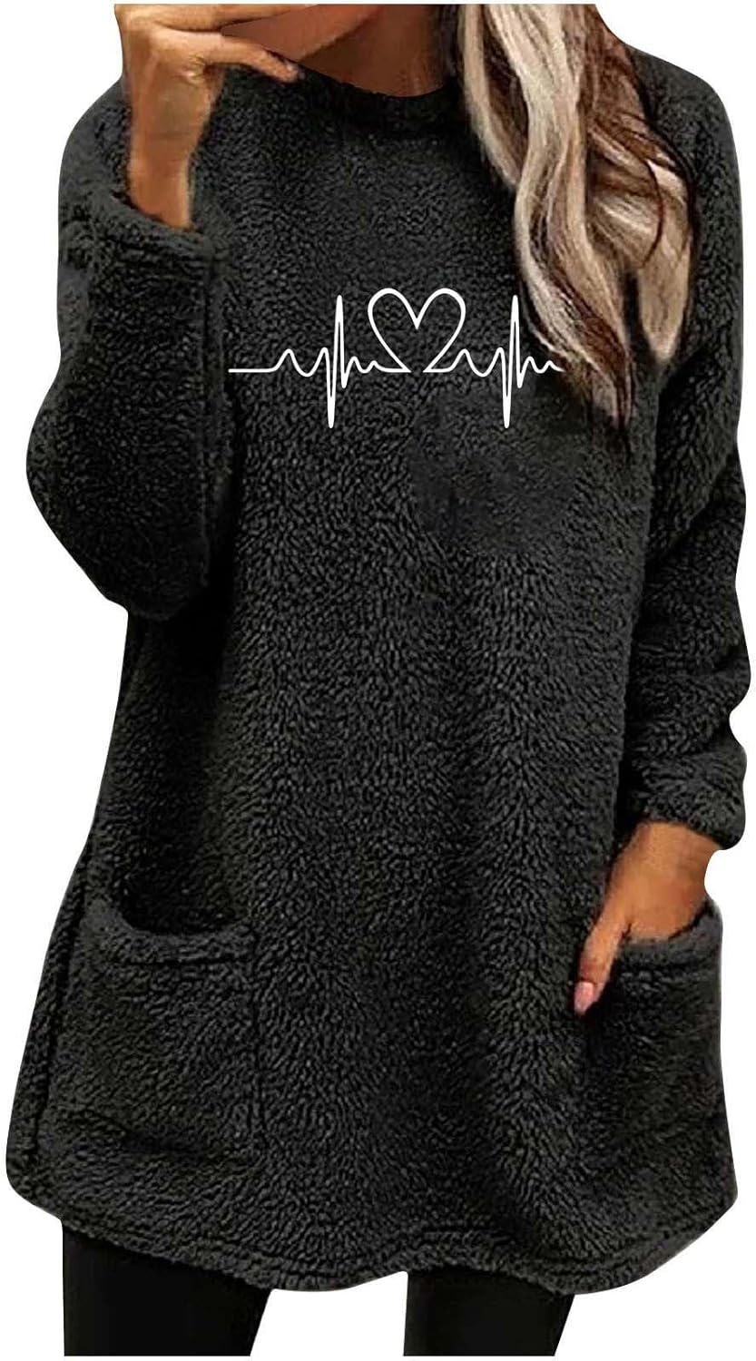 Amazon.com: Womens Sherpa Pullover Sweatshirt 2024 Long Sleeve Crewneck ...