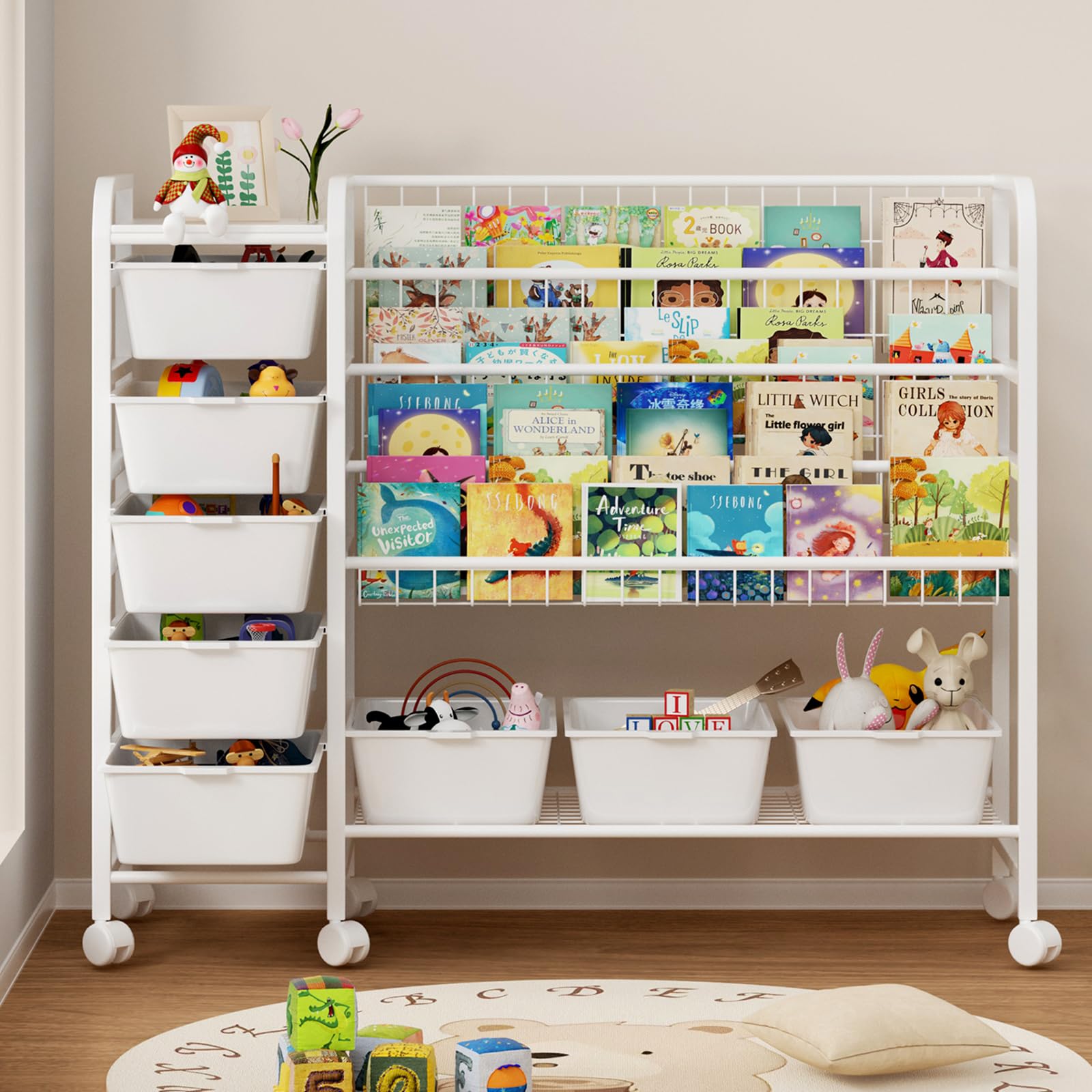 Amazon.com: EXPERLAM Kids Bookshelf with Toy Storage Organizer, 48 Inch ...