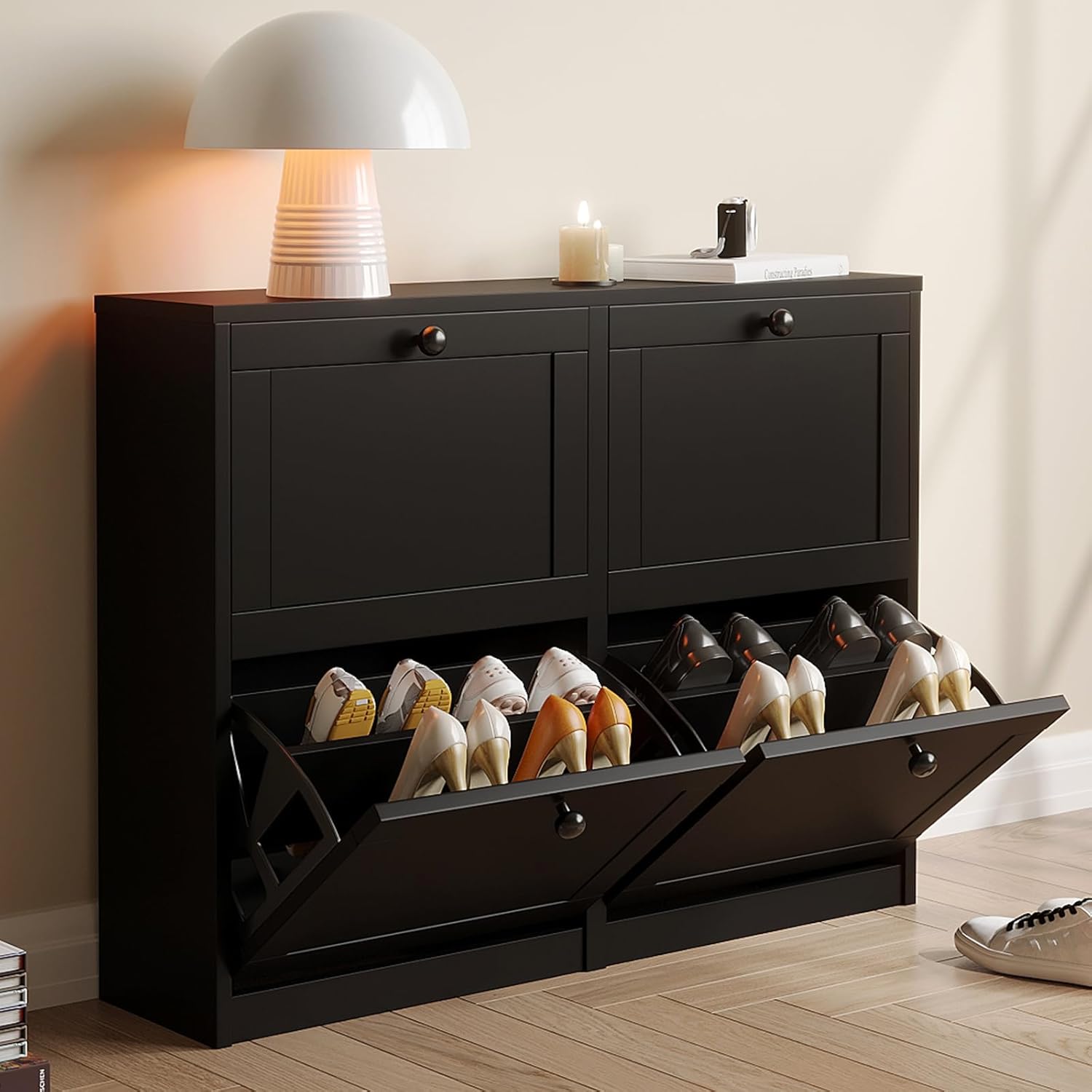 Amazon.com: VOWNER Shoe Cabinet with 4 Flip Drawers, Freestanding Shoe ...