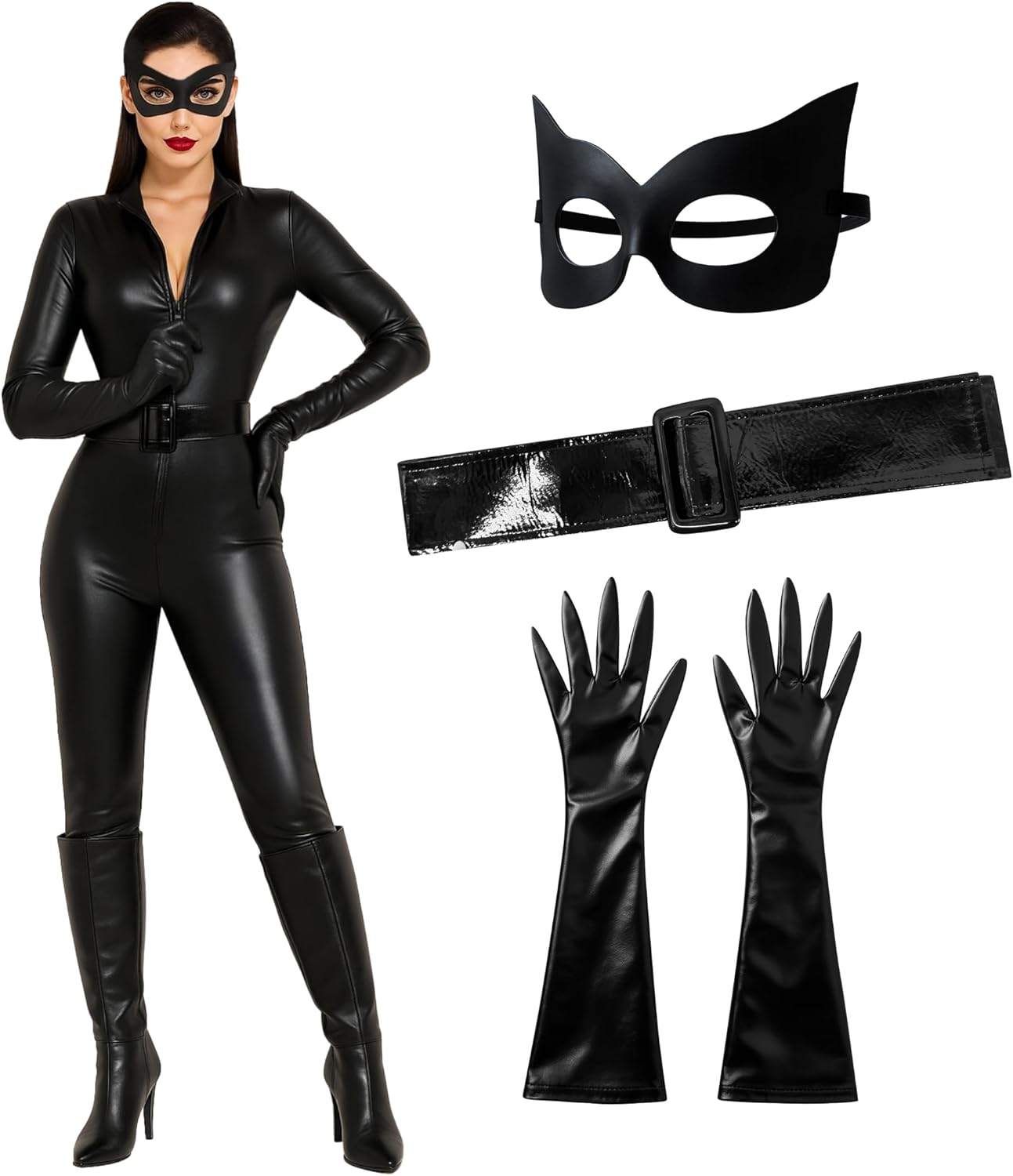 Amazon.com: Morph Black Catsuit For Women Leather Jumpsuit Womens Adult ...