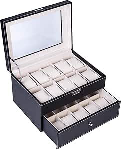 Amazon.com: Watch Box Organizer - Glass Top Jewelry Storage PU Leather ...