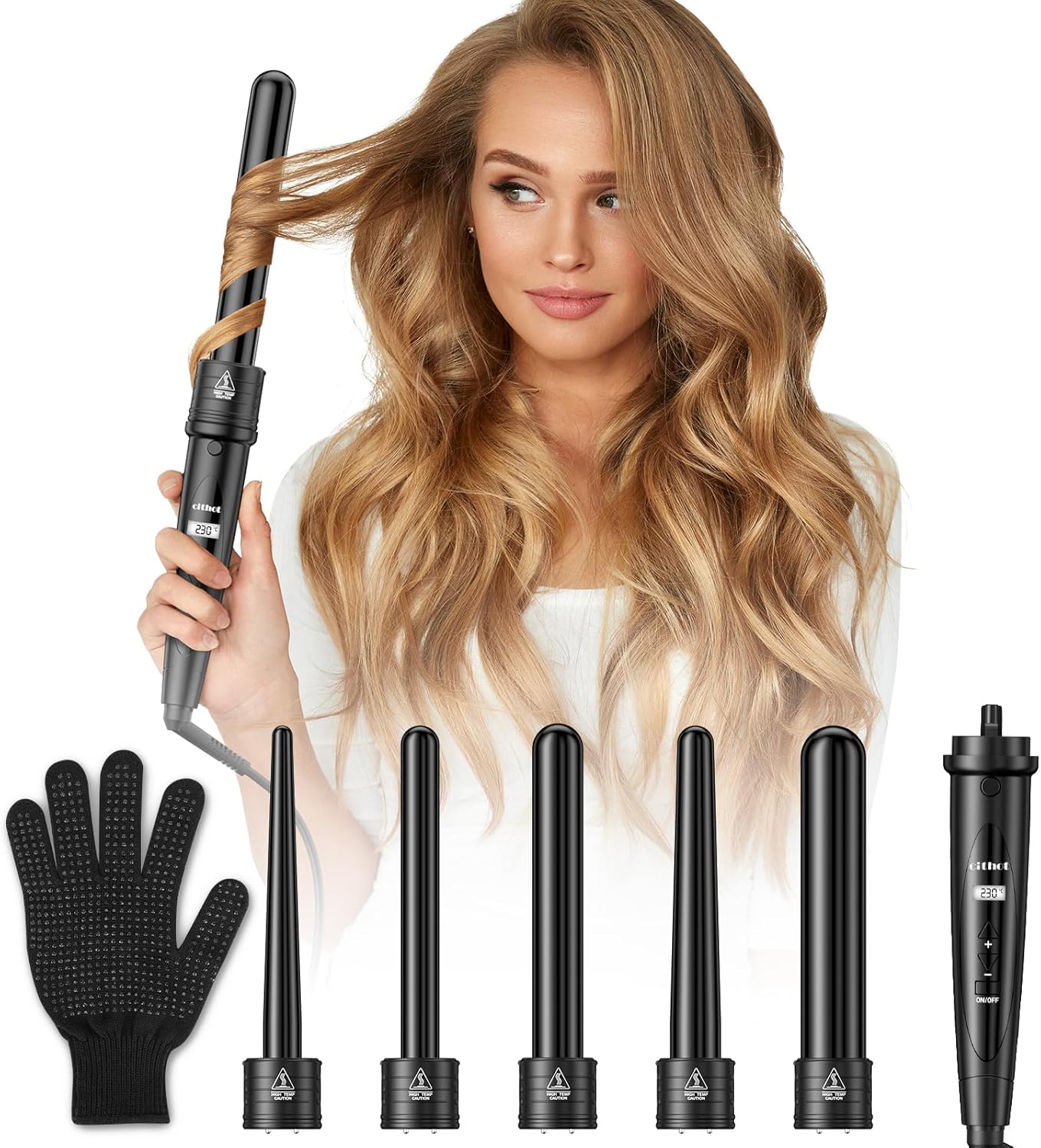 Fer à Boucler Boucleur 5 en 1 Fer à Friser Céramique 80-230℃ Température Réglable Kit Boucleur a ...