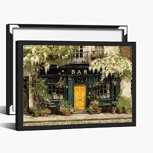 Amazon.com: Vintage Bar Street Scene Print Cozy European Pub Wall Art ...