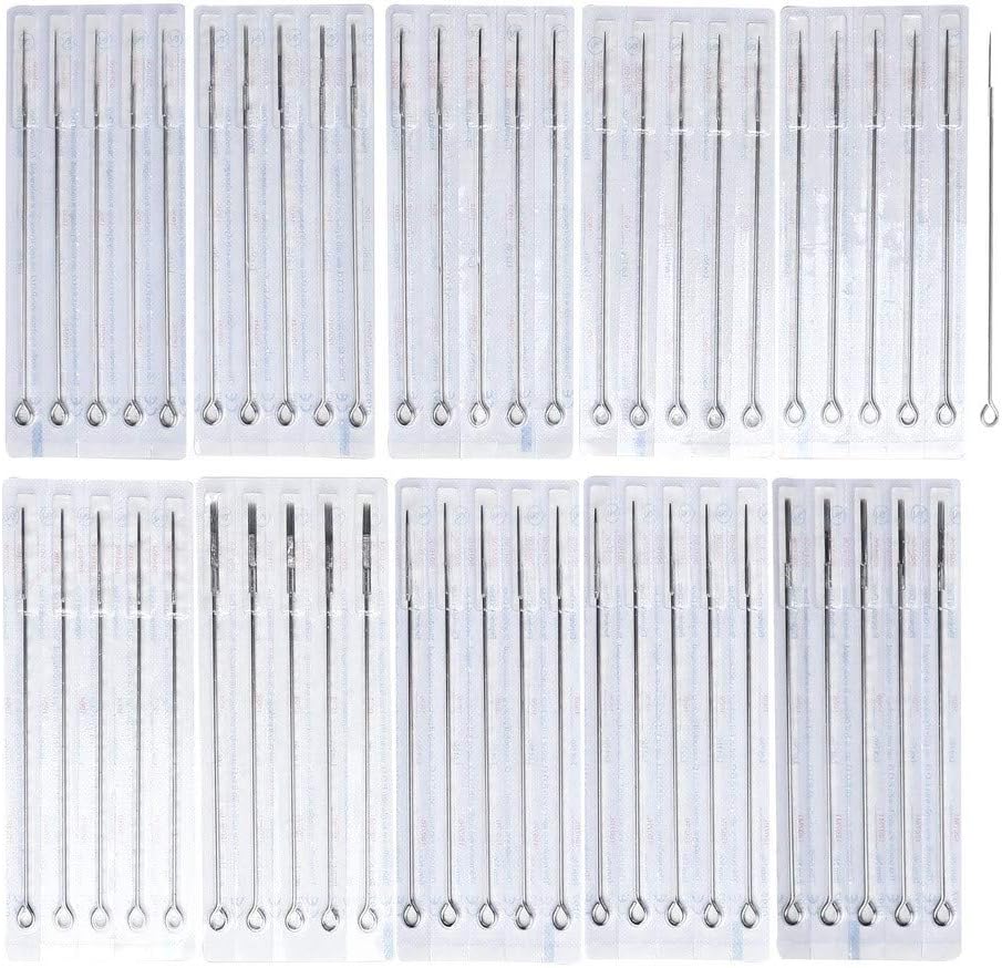 nuoshen 50PCS Mixed Tattoo Needles Set,Stainless Steel Piercing Needles ...