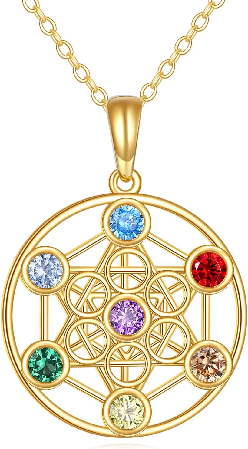 Amazon.com: KECHO 14K Real Gold Metatron Cube Necklace Sacred Geometry ...