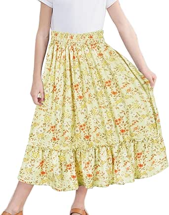 Sosomi Girls Long Ruffle High Waisted Skirt Summer Cute Floral Maxi ...