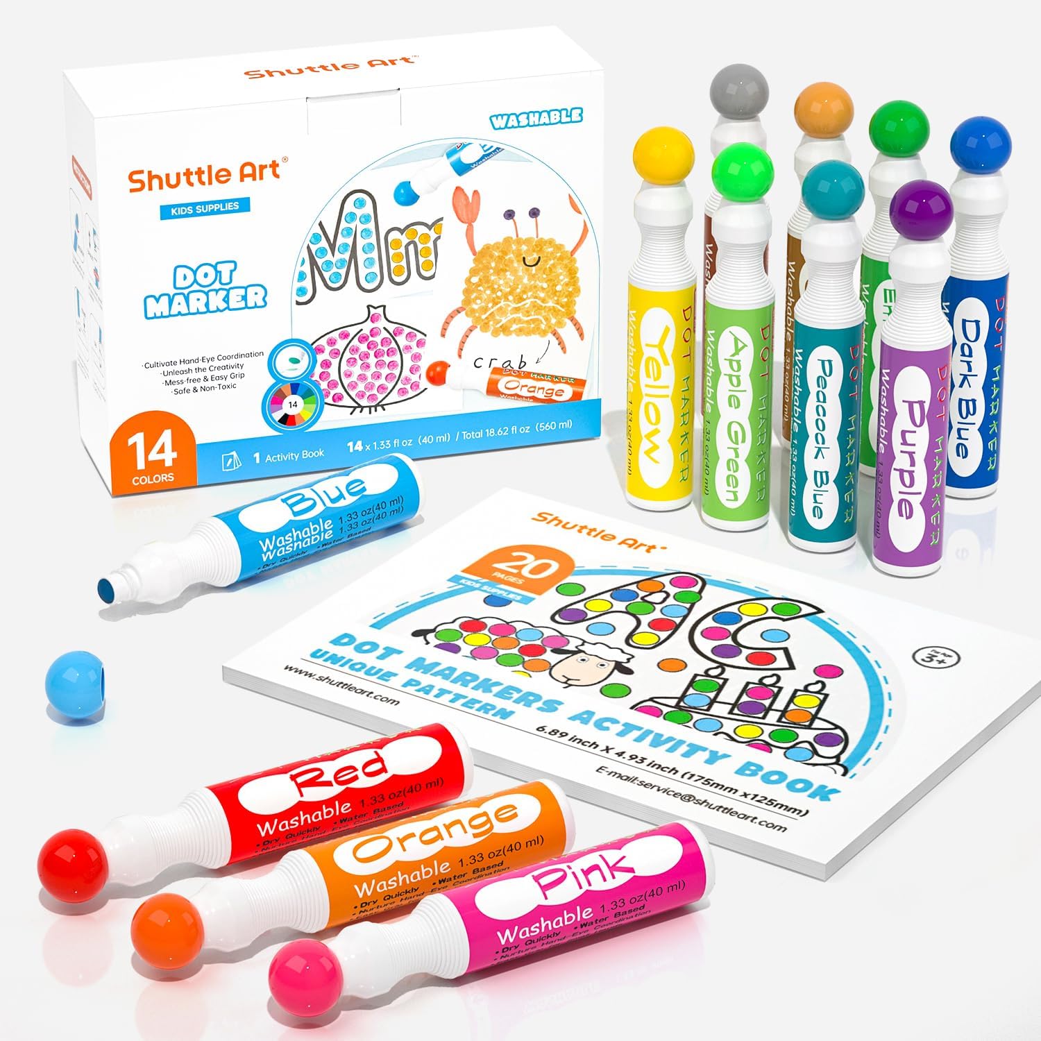 Dot Markers, Shuttle Art Waschbare Punktmarker, 12 farbige Bingomarker ...