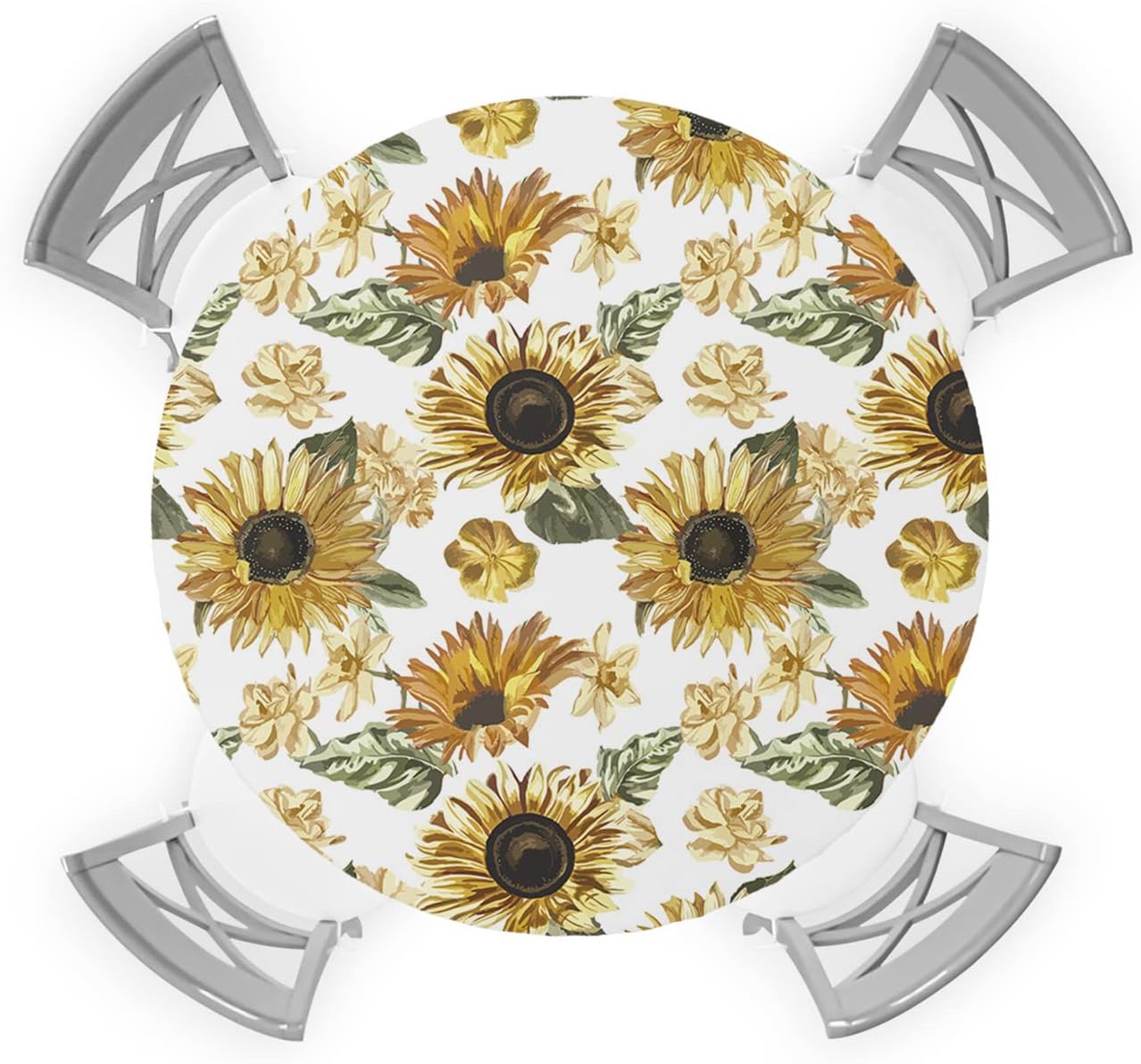 Amazon.com: Farmhouse Sunflowers Round Fitted Table Cover for Dining ...