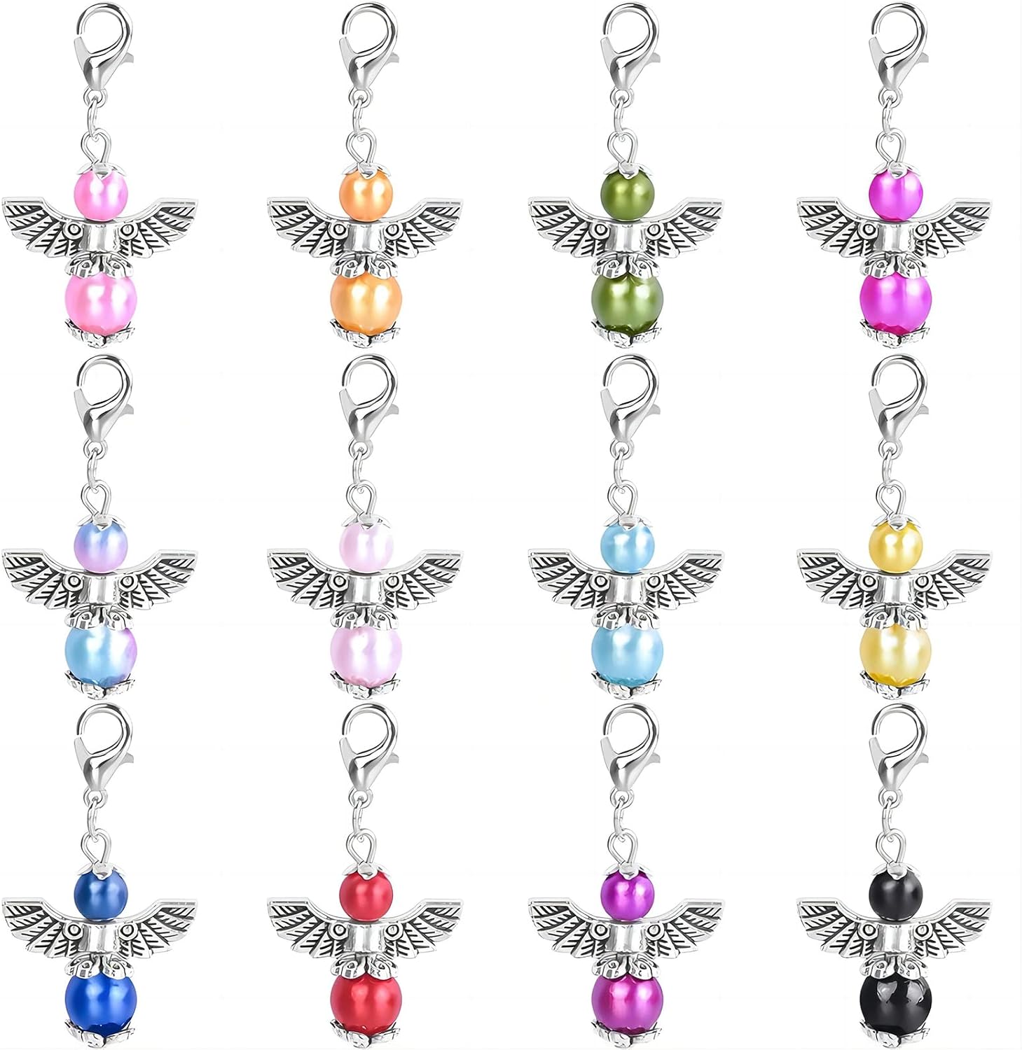 PAITOK 12 PCS Guardian Angel Keychains Colorful Pearl Angel Pendant ...