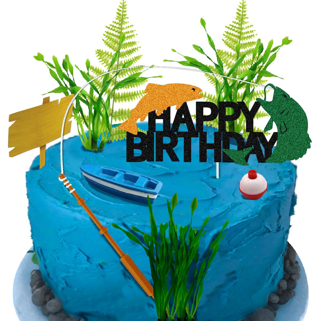 Amazon.com: 12PCS Gone Fishing Cake Topper Fishing Cake Decorations ...