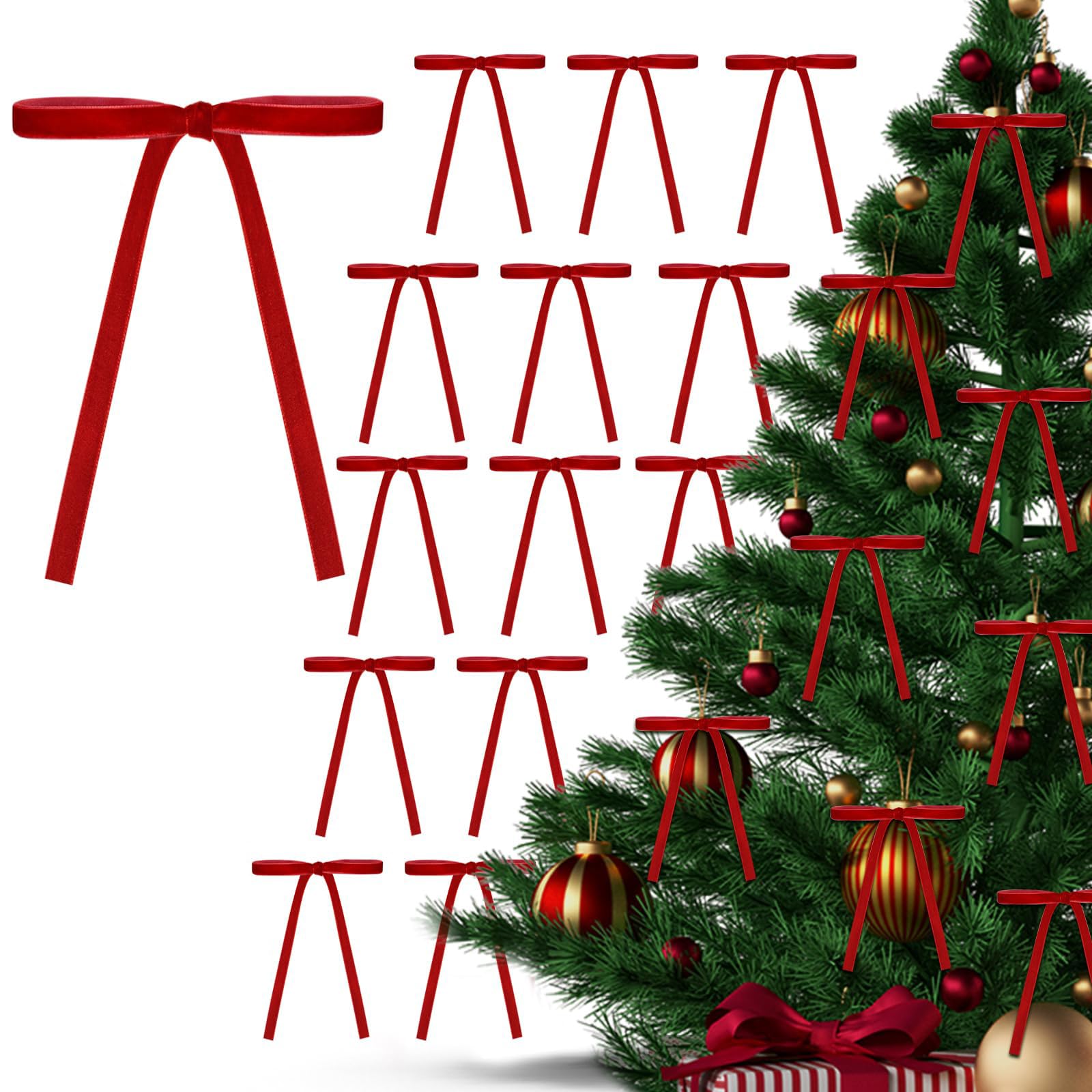 Amazon.com: 24 Pack Red Velvet Ribbon Bows for Christmas Tree | Vintage ...