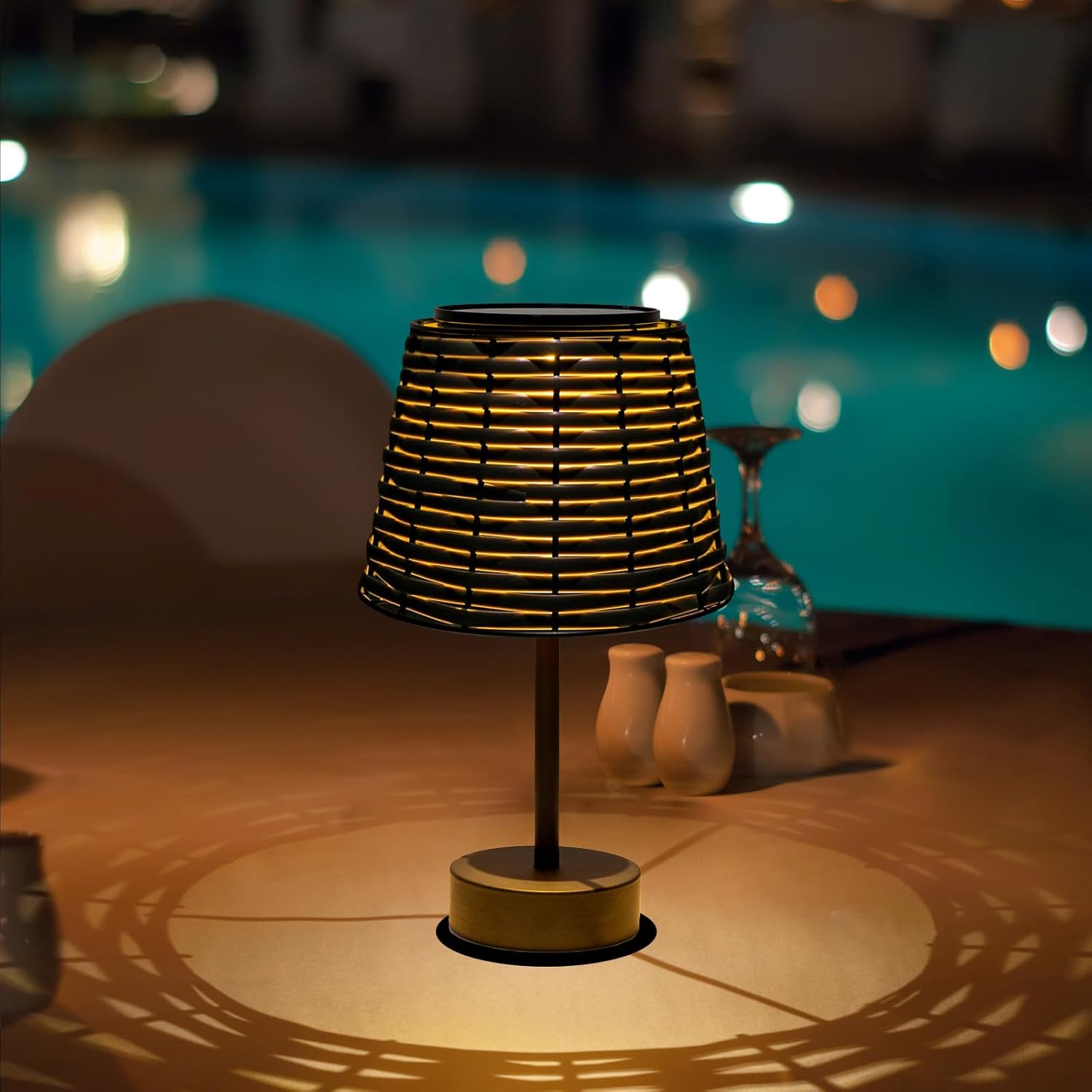 Livinlarge Solar Rattan Woven Desk Lamp, Outdoor Table Lamps for Patio ...