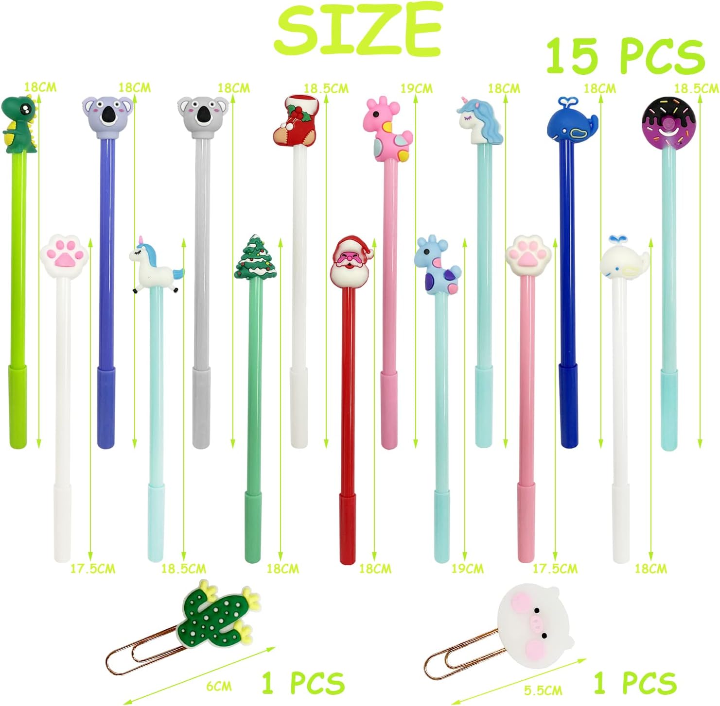 15 Cute Cartoon Gel Pens with 2 Clip Markers for Stationery Gifts ...