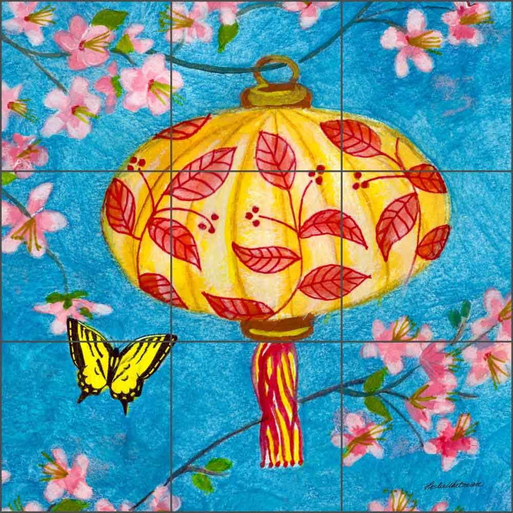 Lantern Art Tile Mural Backsplash - Orange Lantern by Leslie Whitman ...