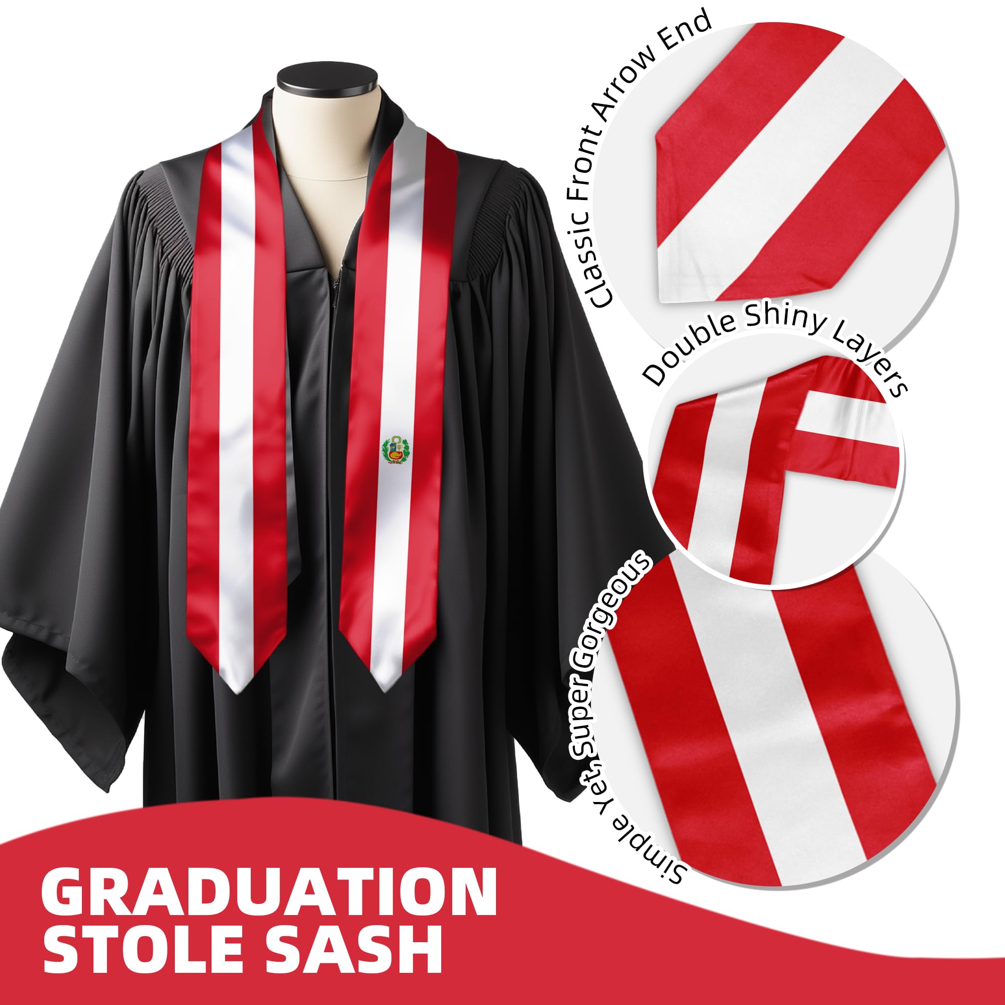 Snapklik.com : Peru Flag Graduation Stole Sash Unisex Adult Peruvian ...