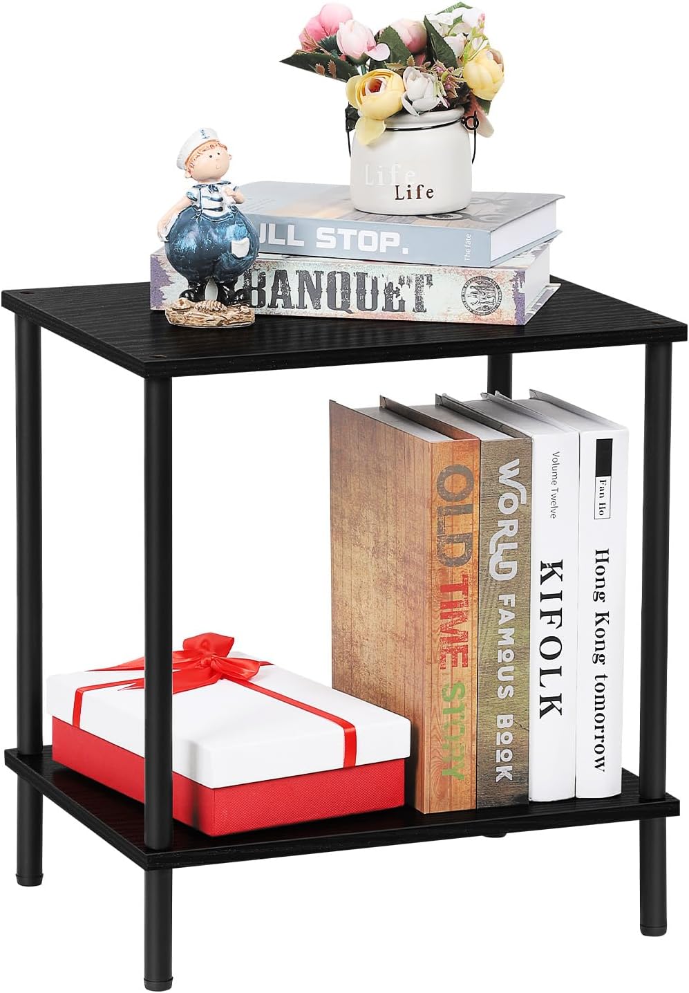 Amazon.com: LING RUI 2 Tier Bookcase,Narrow Bookshelf for Small Spaces ...