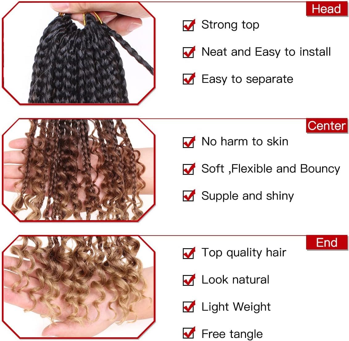 XTREND 10Inch 8Packs Boho Box Braids Crochet Hair with Curly Ends ...
