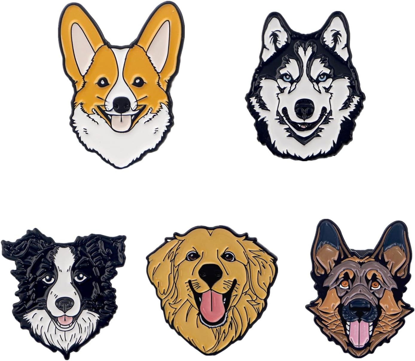 Amazon.com: Dog Breed Enamel Pins Set, 5 Designs - Corgi, Husky, Border ...