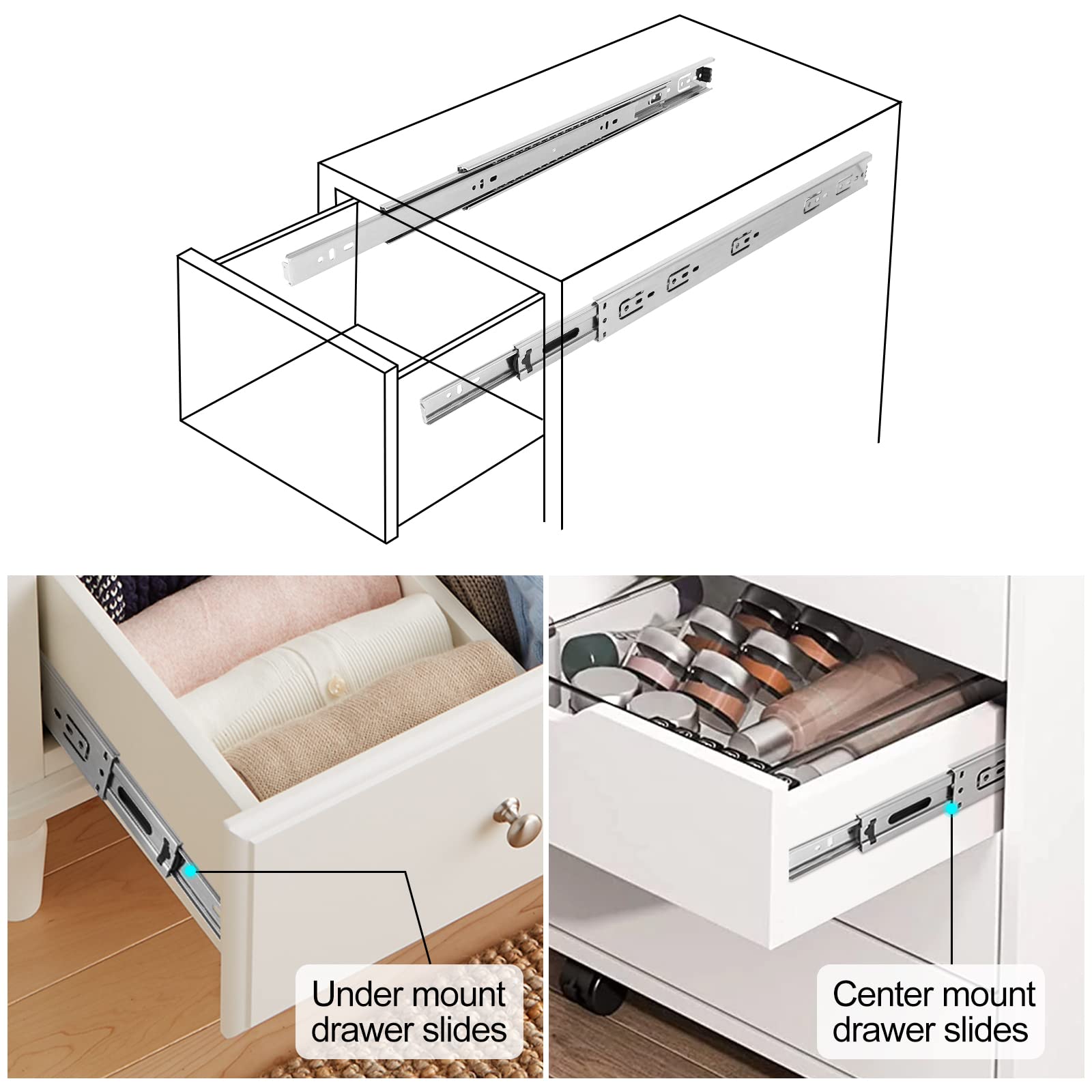 Snapklik.com : Kinlink 1 Pair 18 Inch Drawer Slides, 3- Fold Full ...