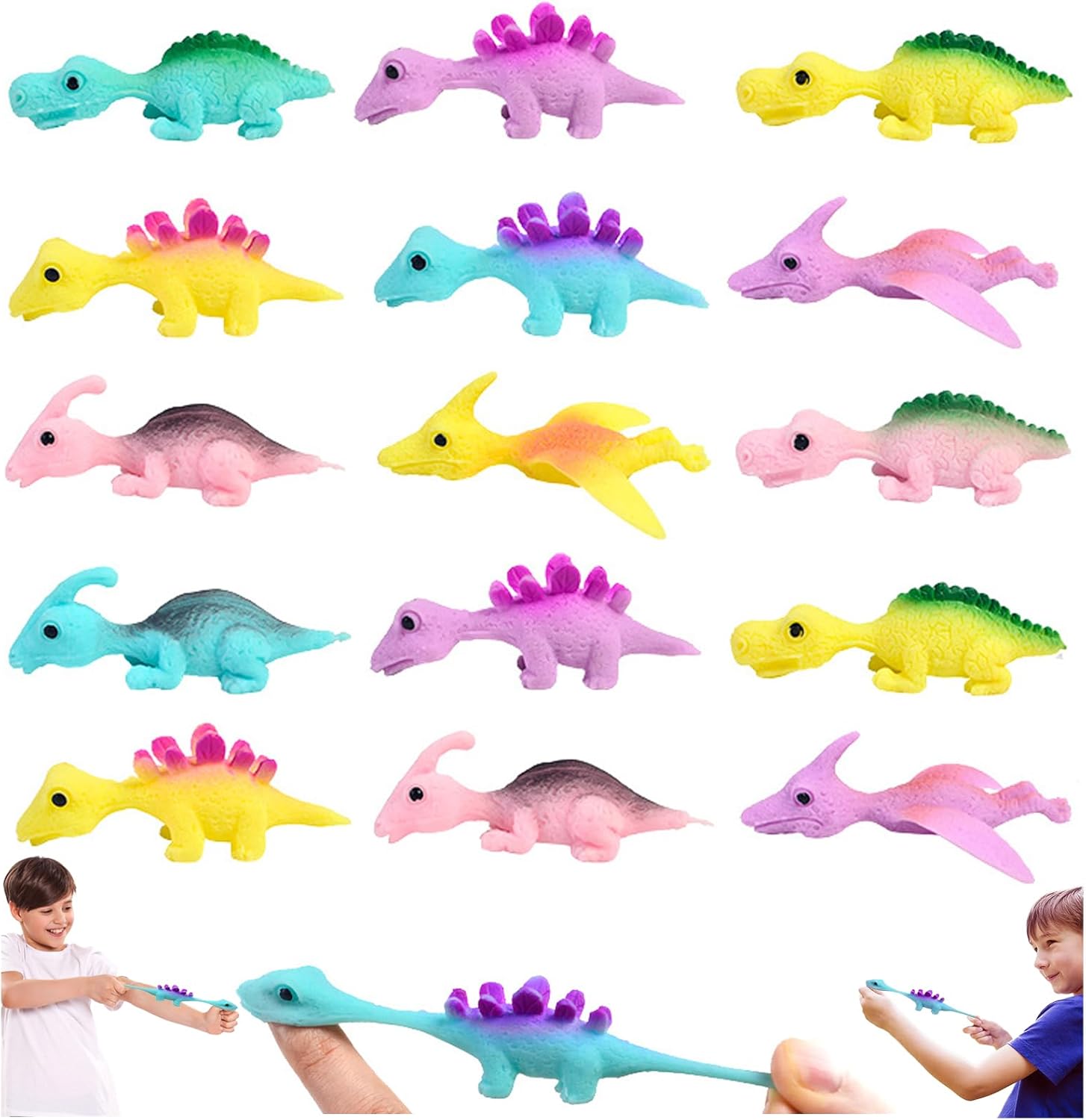 Pack of 15 Dinosaur Finger Slingshot Toy, Stretchy Finger Flying ...