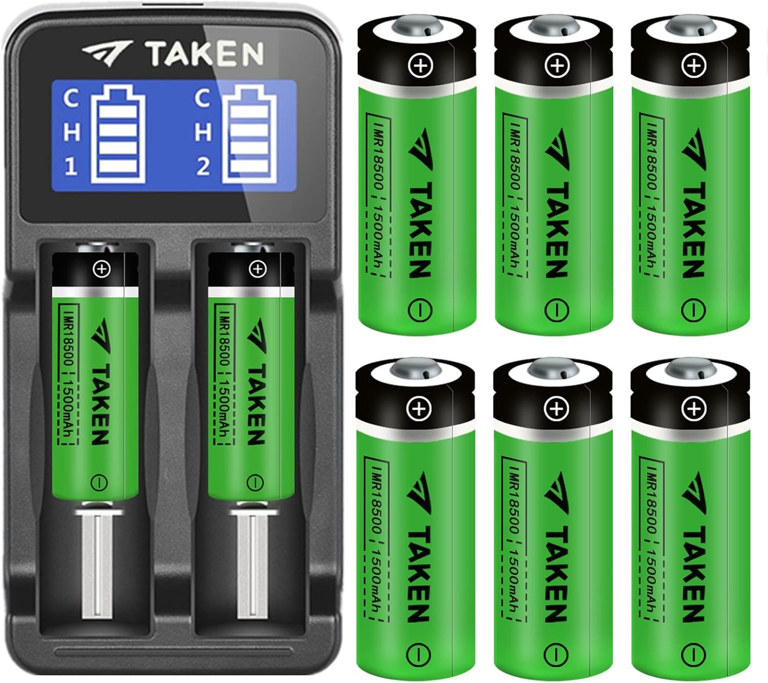 Amazon.com: Taken 18500 Rechargeable Li-ion Battery with Charger, IMR ...
