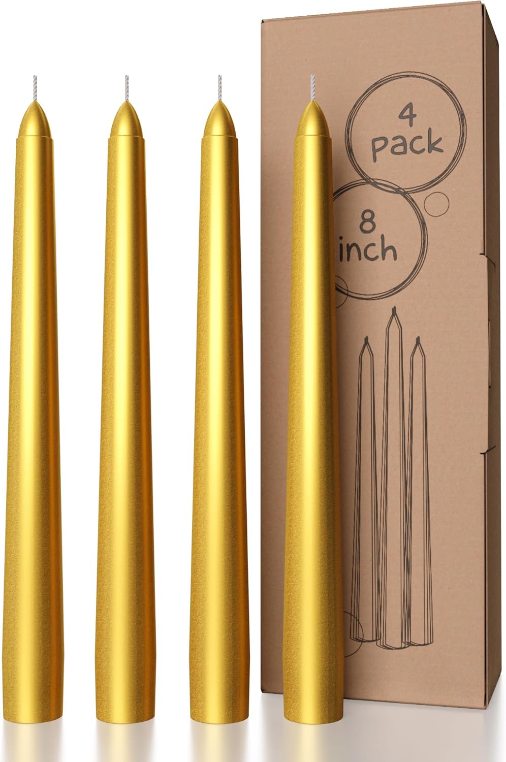 Amazon.com: CANDWAX 8 inch Gold Taper Candles Set of 4 - Christmas ...