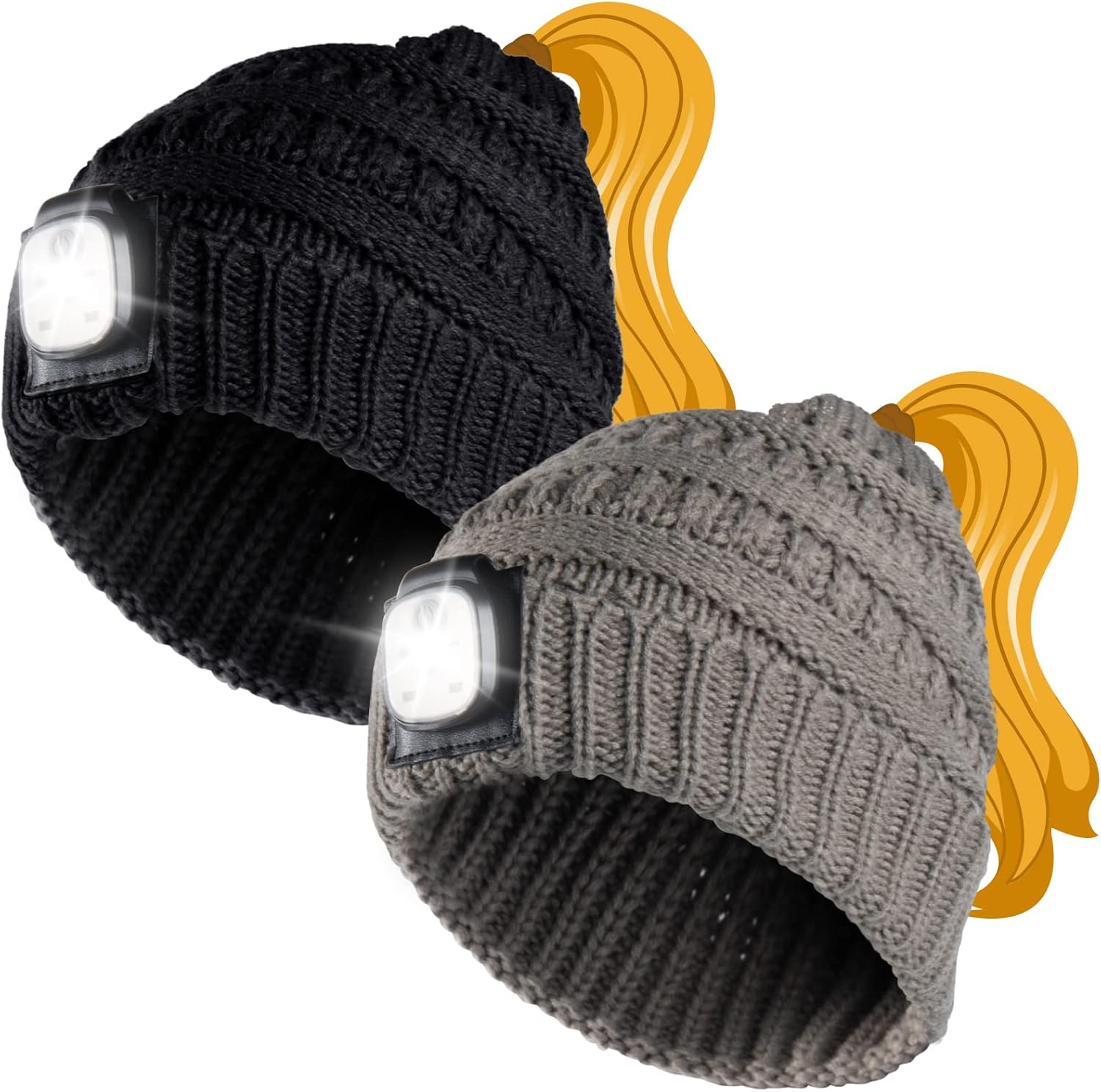 2 Pcs LED Beanie Hats with Light, Gift for Women Girls, USB ...